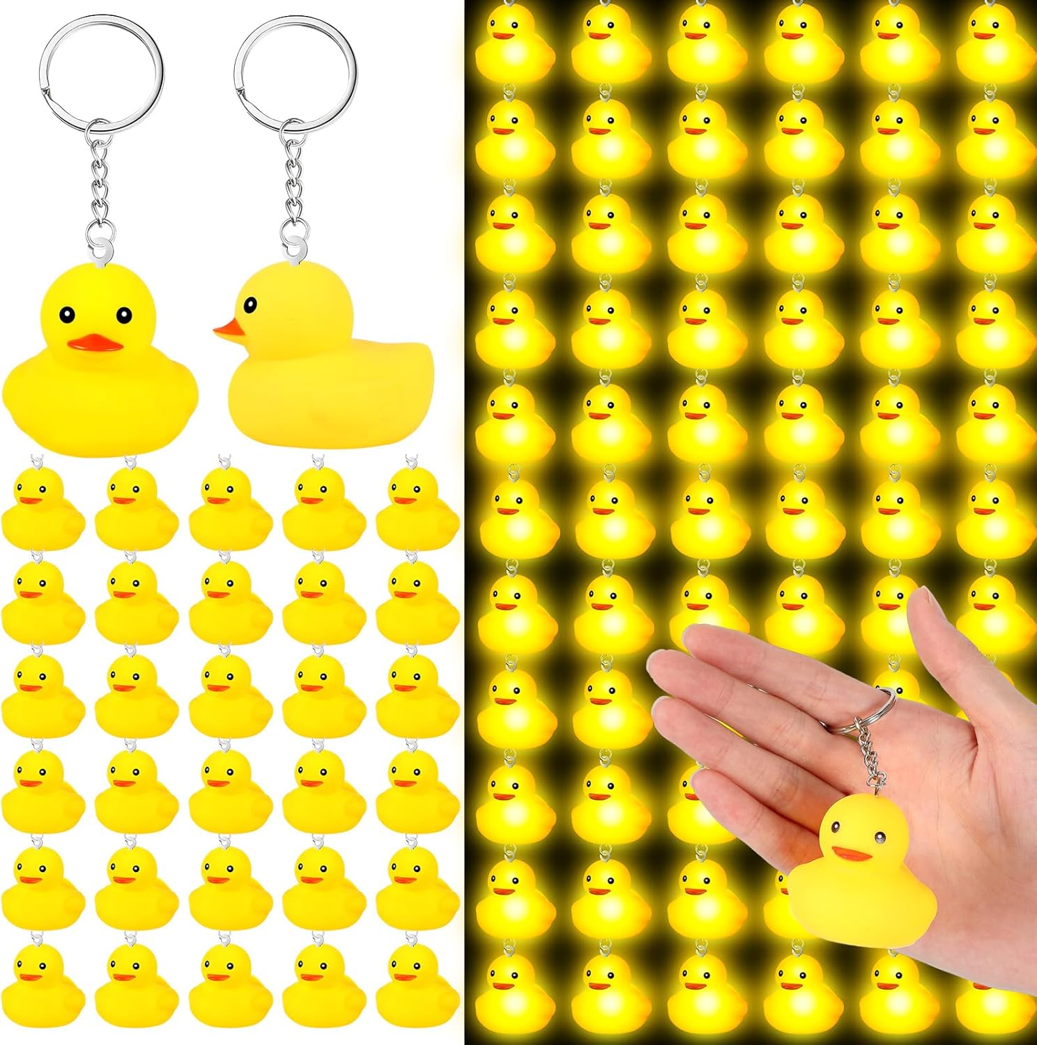 Amazon.com: Deekin 48 Pcs LED Rubber Duck Keychain 2.17 Inch Yellow ...