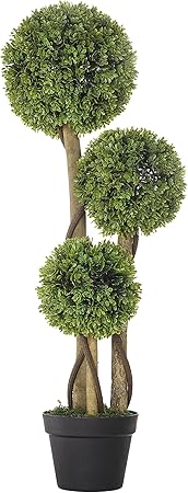 HOMCOM 35 Inch Artificial Boxwood Topiary Tree, Potted Fake Plant ...