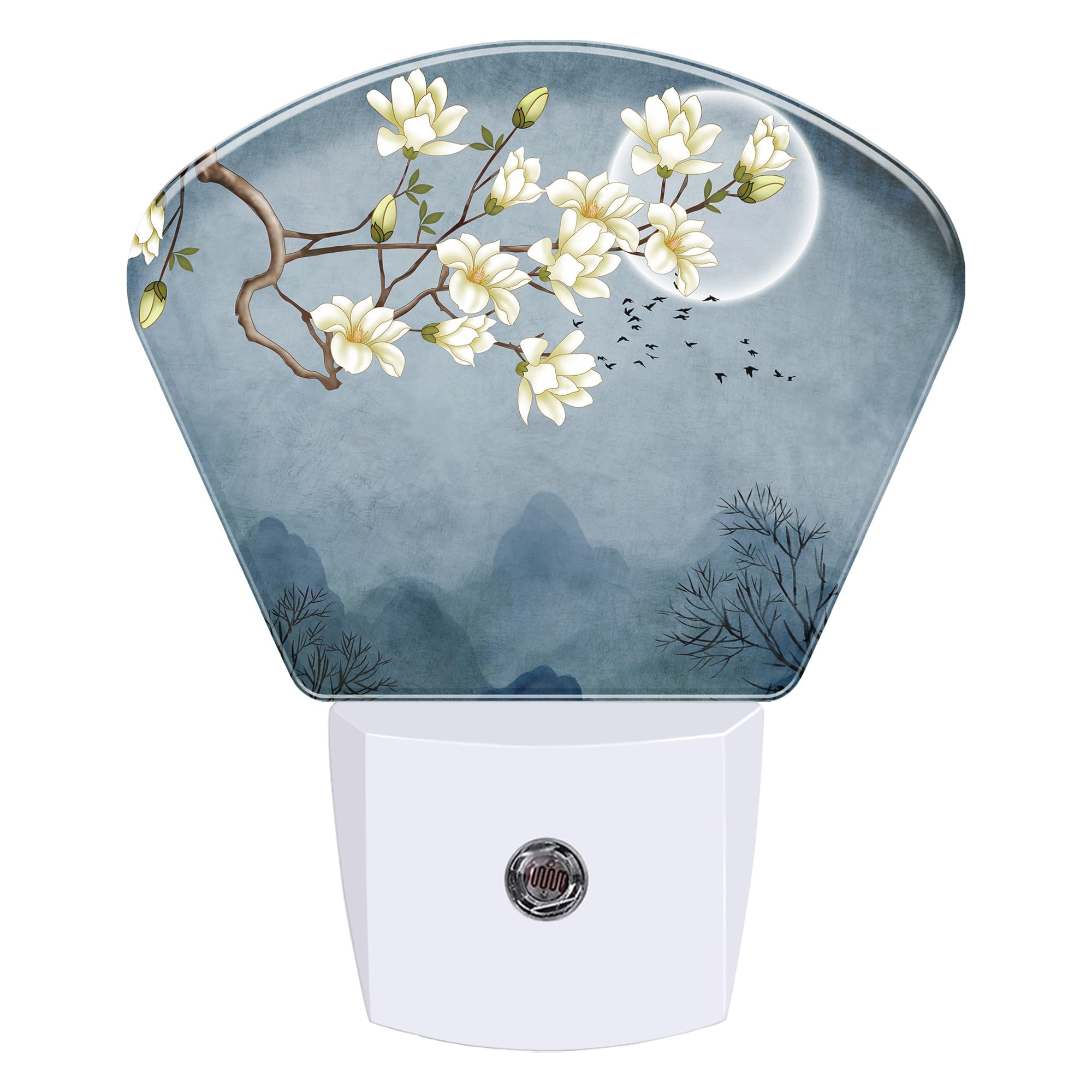 AKKAVNIA Night Light White Magnolia Flowers Plug-in LED Dusk-to-Dawn ...