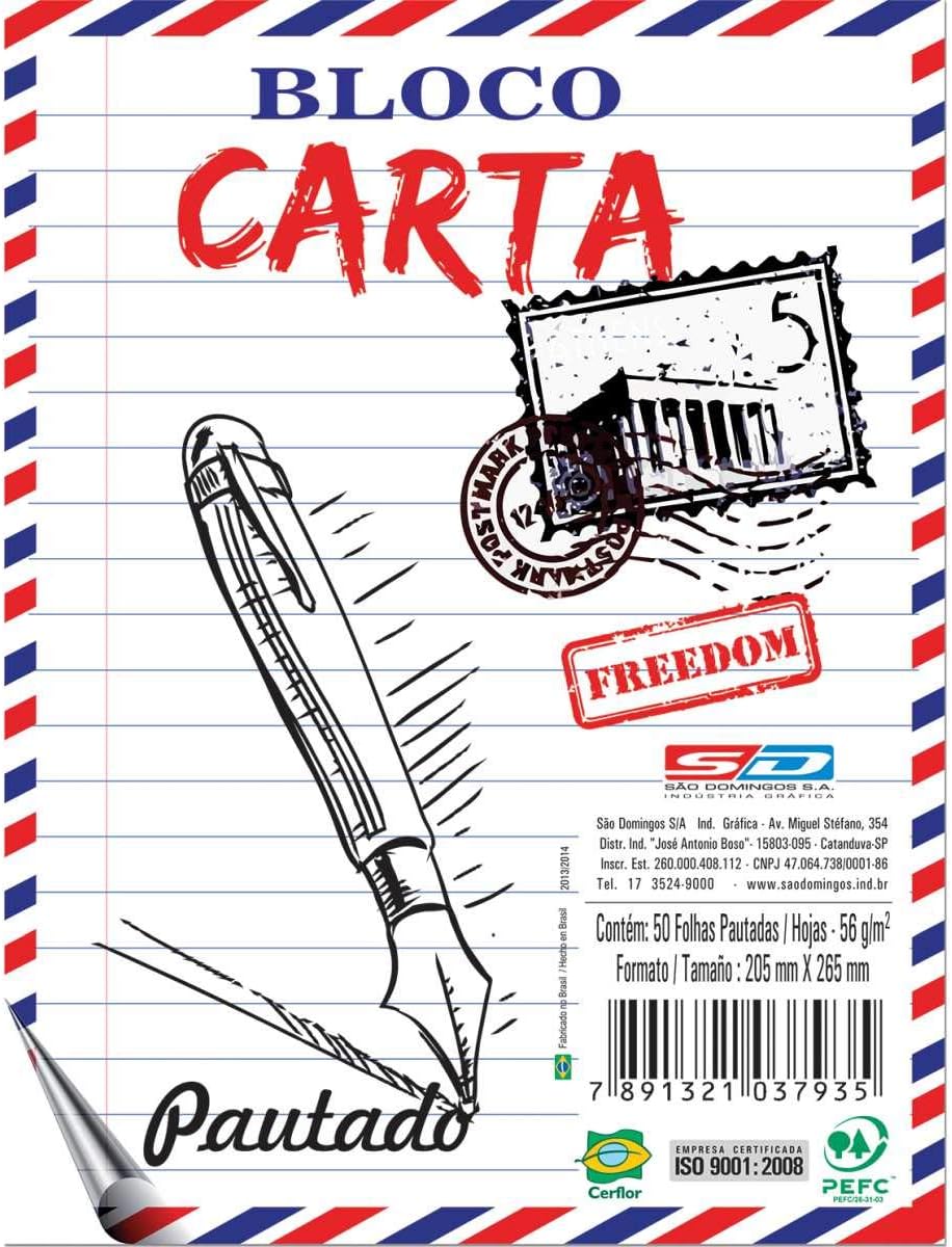 Bloco Para Carta Branco Pautado 205X265 50 Folhas - Pacote Com 10, São ...