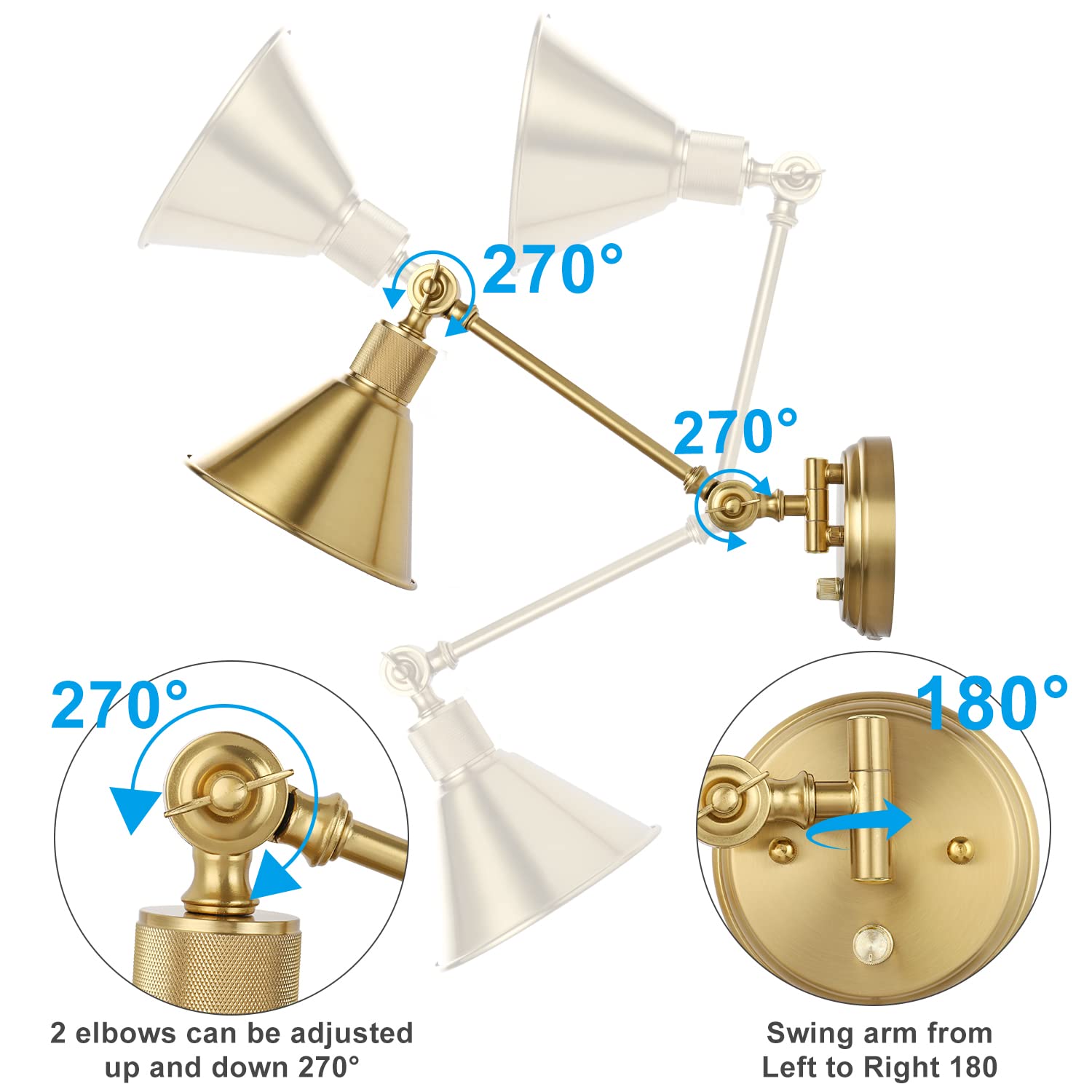 TRLIFE Dimmable Wall Sconce with Remote Control, Brushed Brass Plug in ...