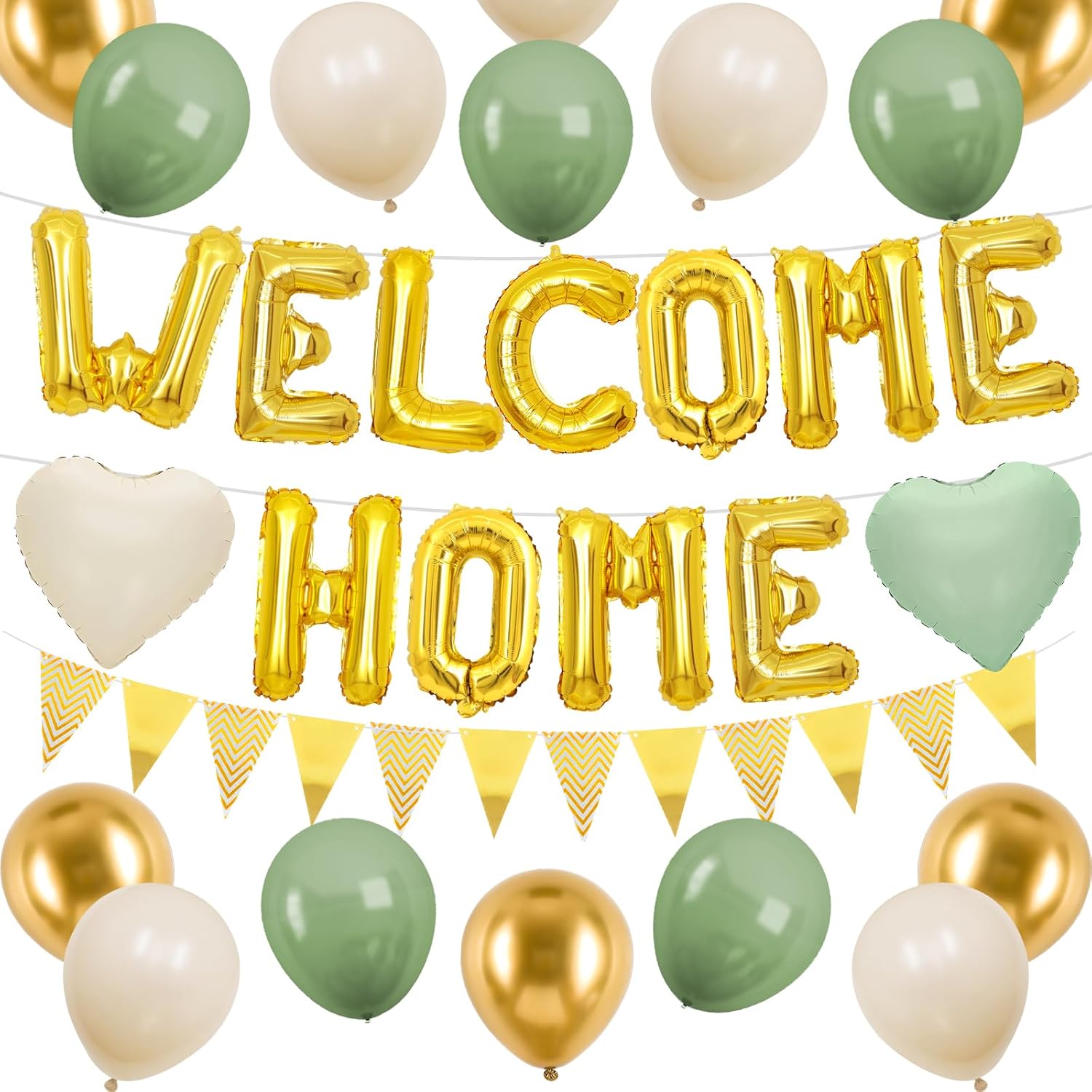 Amazon.com: Welcome Home Decorations Green Gold,Gold Welcome Home Foil Balloon Banner with Sage ...