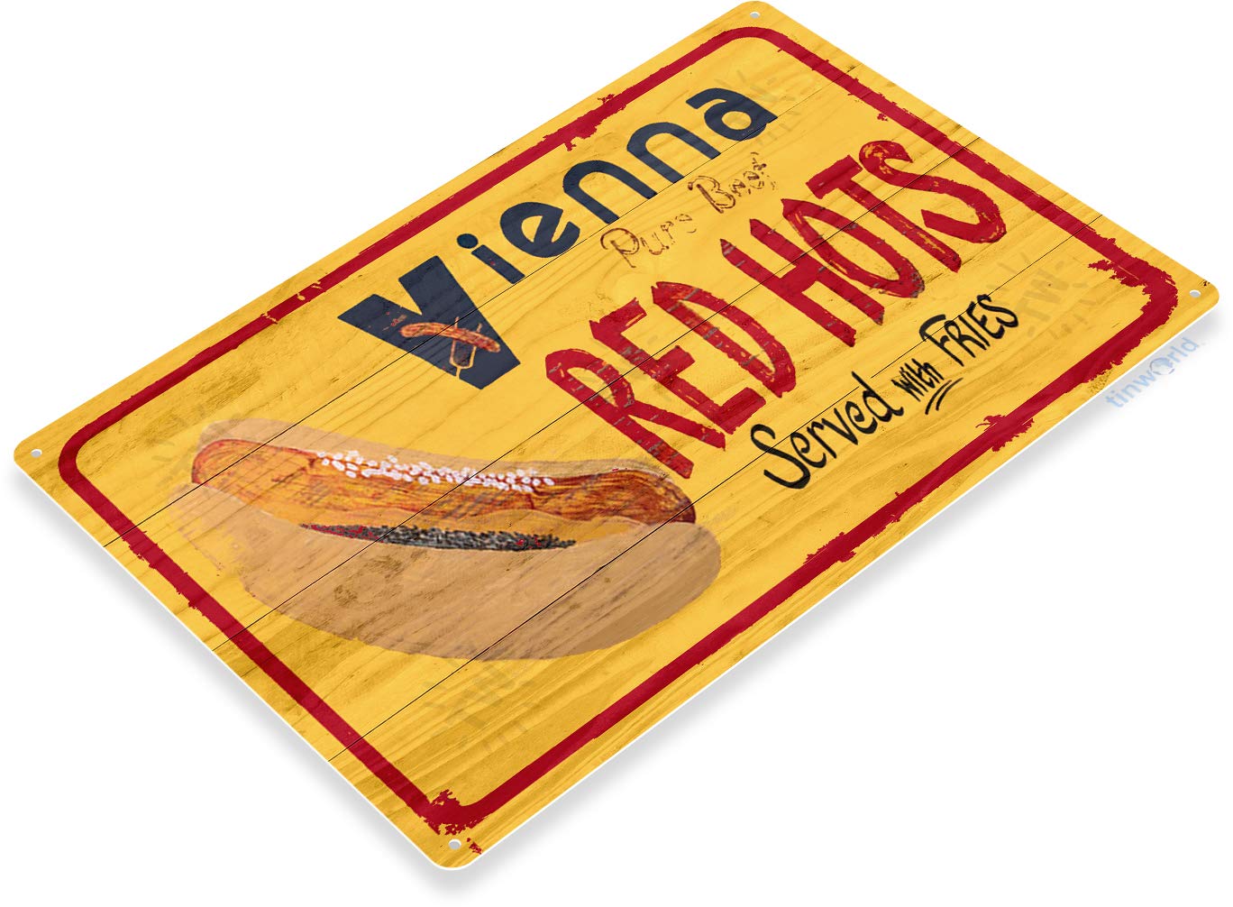 Buy Tinworld TIN Sign C360 Vienna Red Hots Hot Dog Beef Rustic Retro ...
