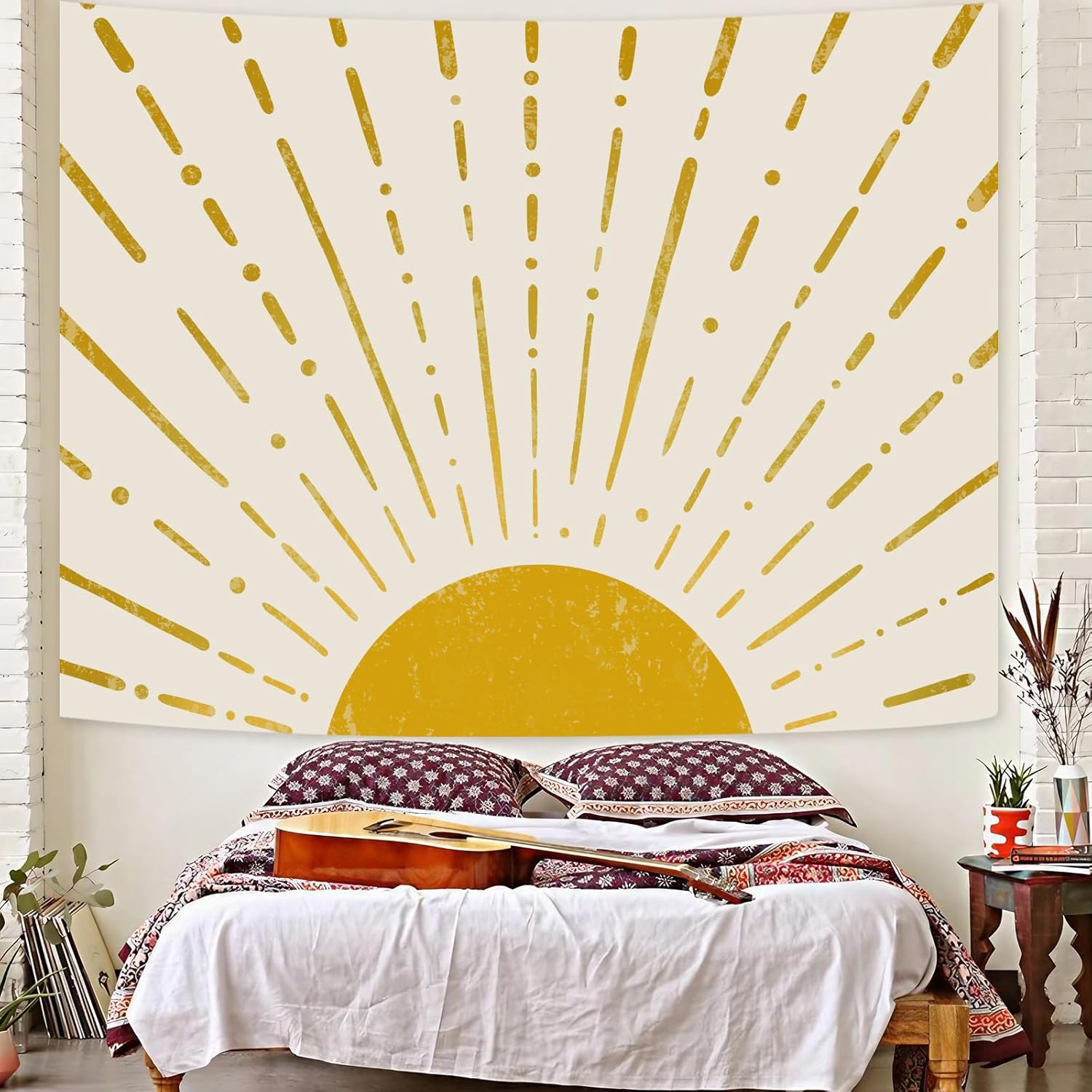 Amazon.com: Kanuyee Gold Boho Burning Sun Tapestry Wall Hanging, Retro ...