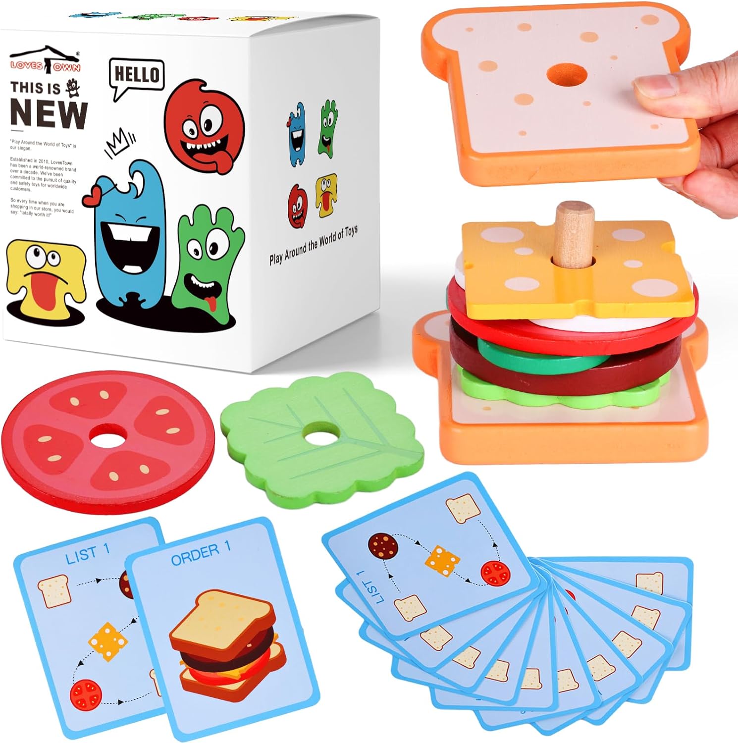 Amazon.com: LovesTown Wooden Stacking Toys, Sandwich Stacking Toys ...