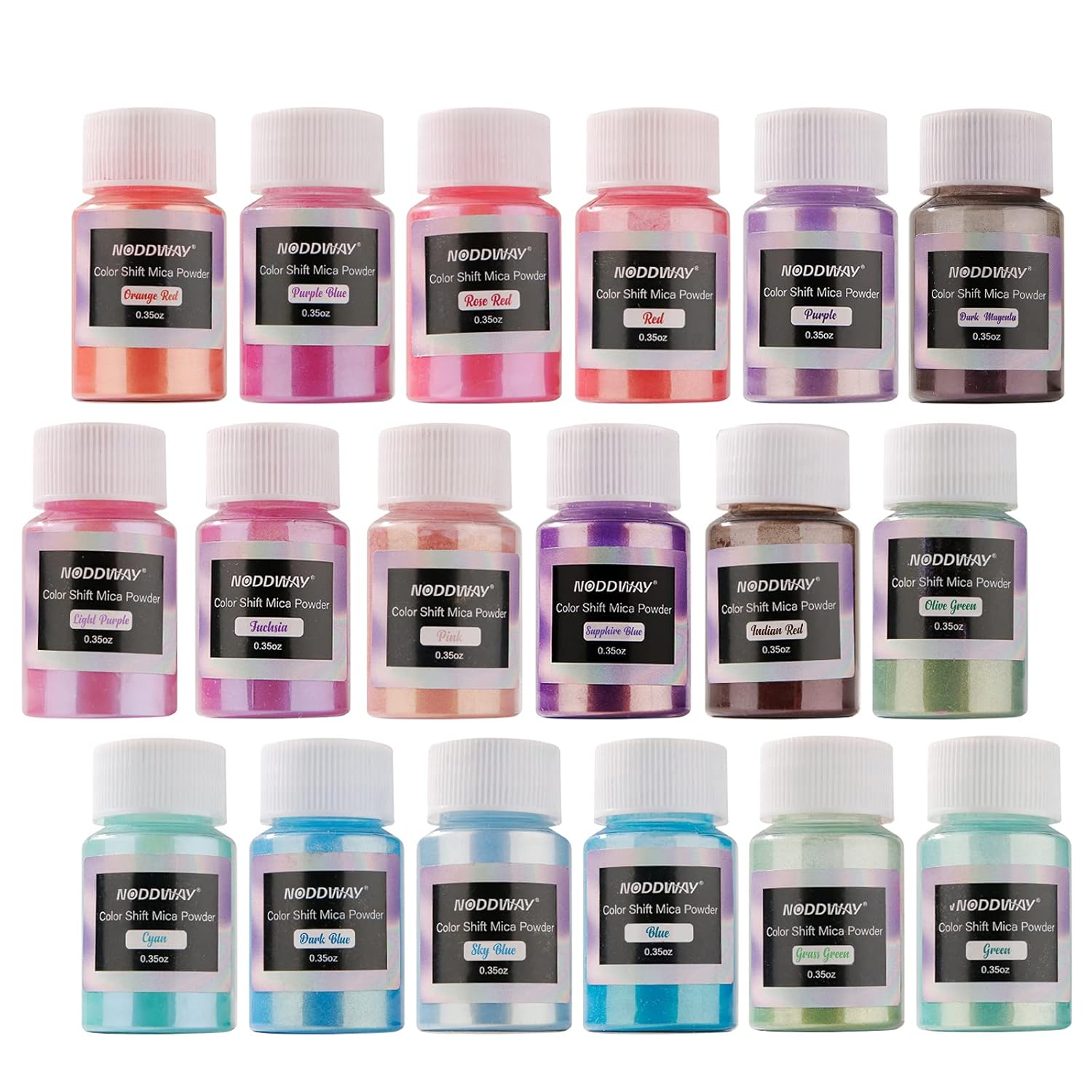 NODDWAY Metallic Color Shift Pigment Powder 18 Colors Pearl Fine Mica ...