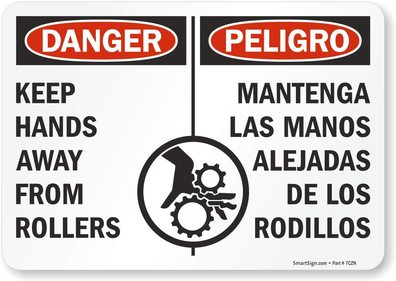 SmartSign Adhesive Vinyl OSHA Safety Sign, Legend "Danger: Keep Hands ...