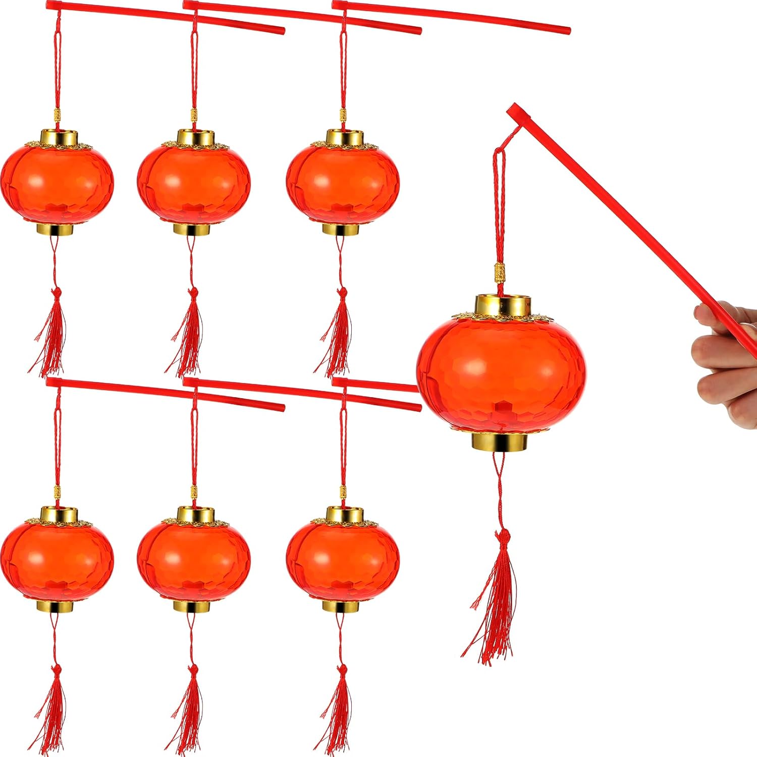 VIHOSE 6 Pcs LED Chinese Lanterns with Handle Red Chinese Lantern with ...