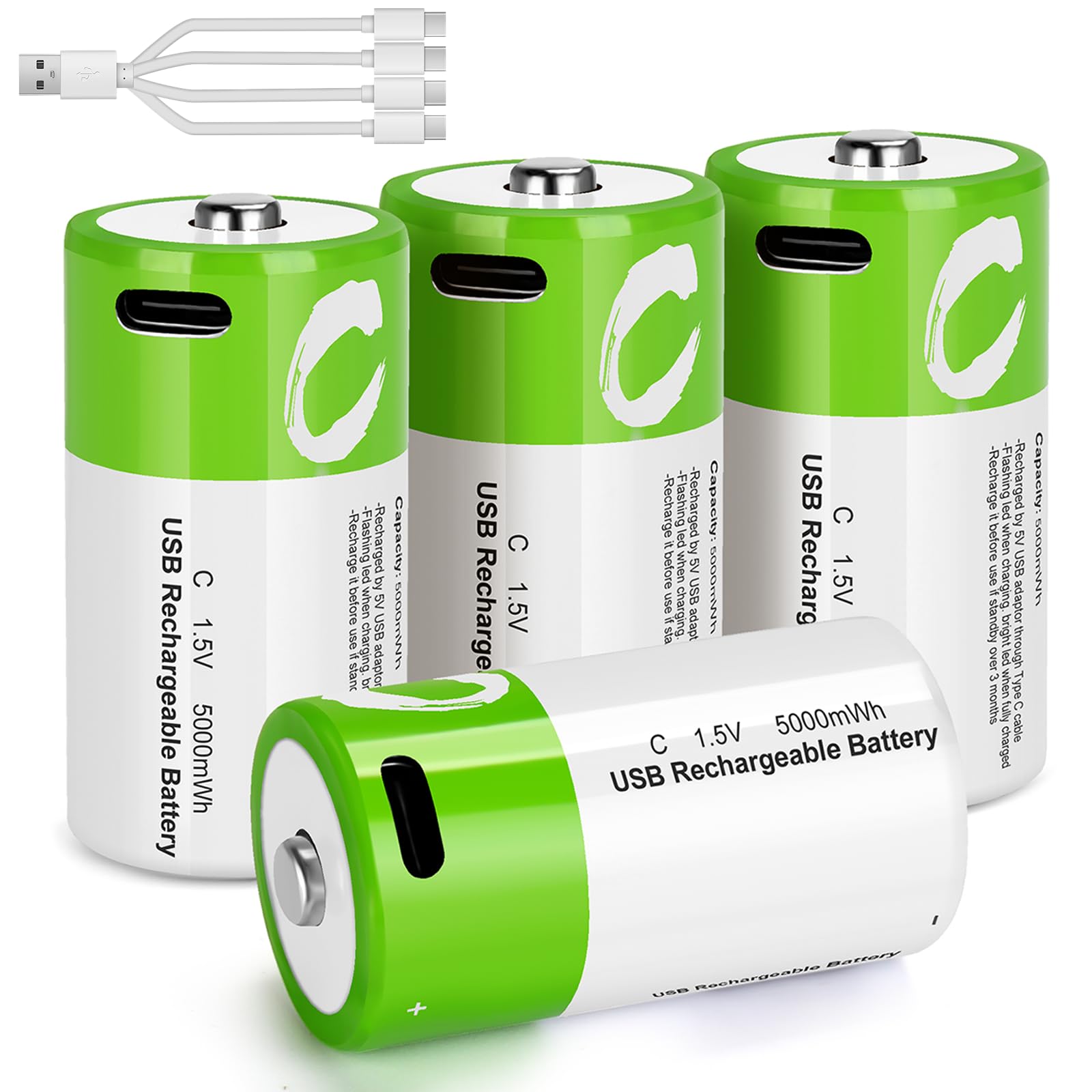 Amazon.com: letoom C Batteries Rechargeable 4 Pack C Size Cell Lithium ...