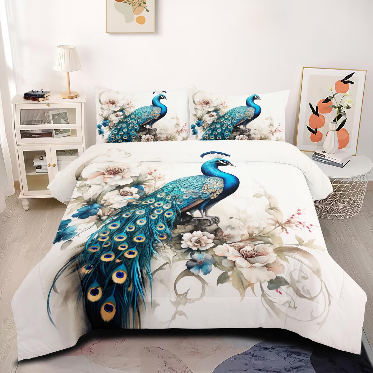 Amazon.com: CCoutueChen Comforter Set Floral Queen, Peacock Bedding ...
