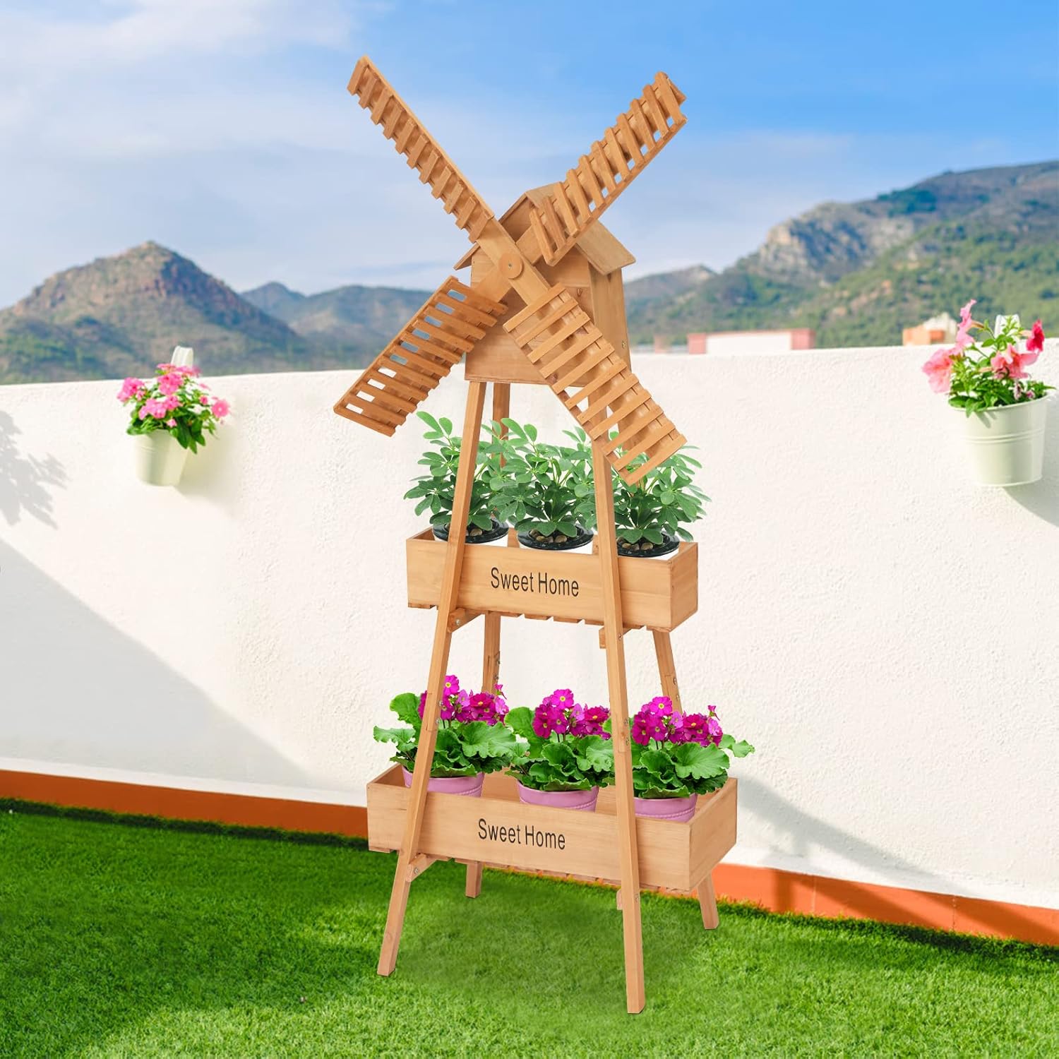 Amazon.com : Plant Stand Outdoor with Windmill Design - Plant Display ...