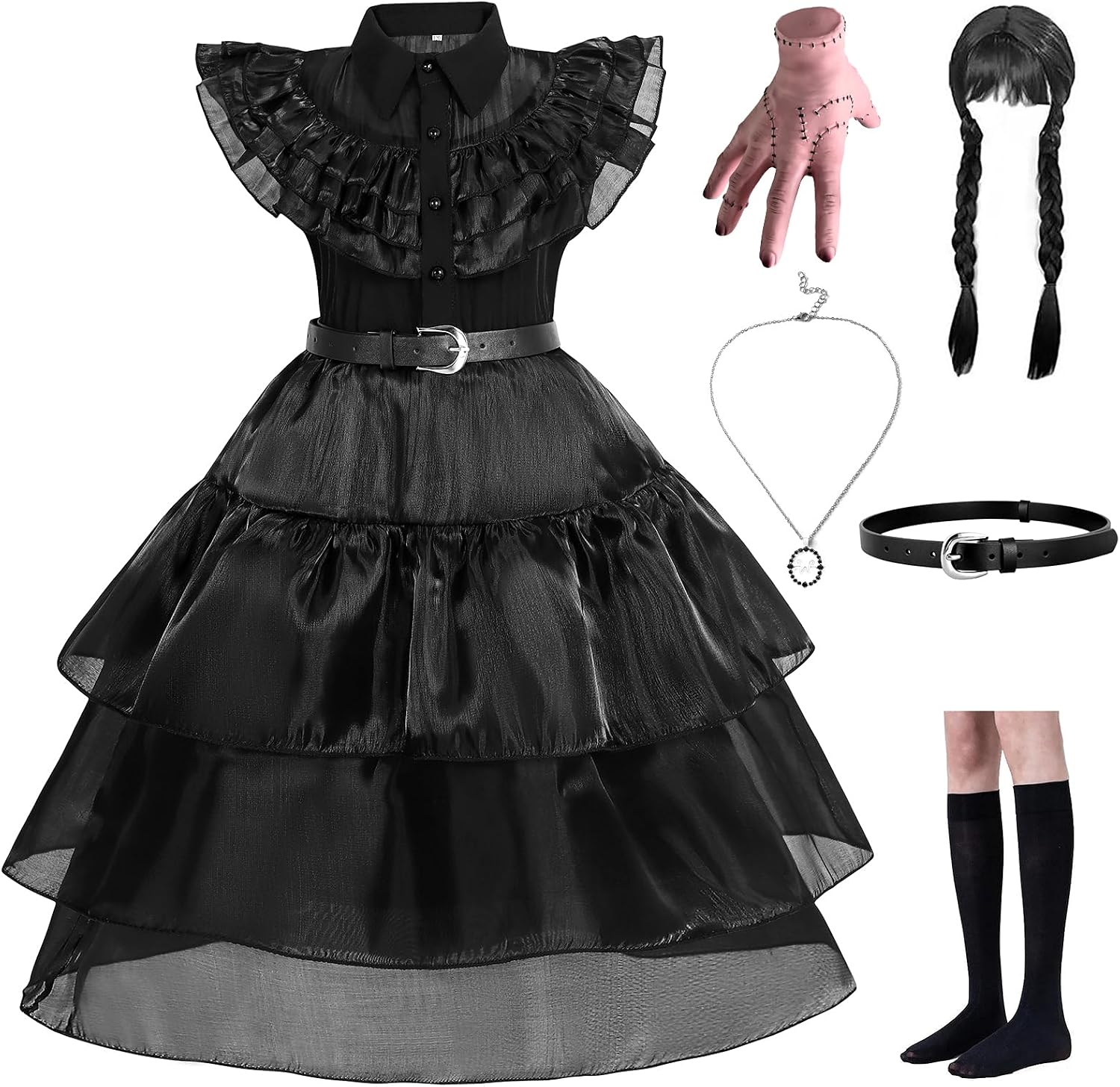 Amazon.com: WYB Black Wednesday Addams Costume Dress for Girls ...
