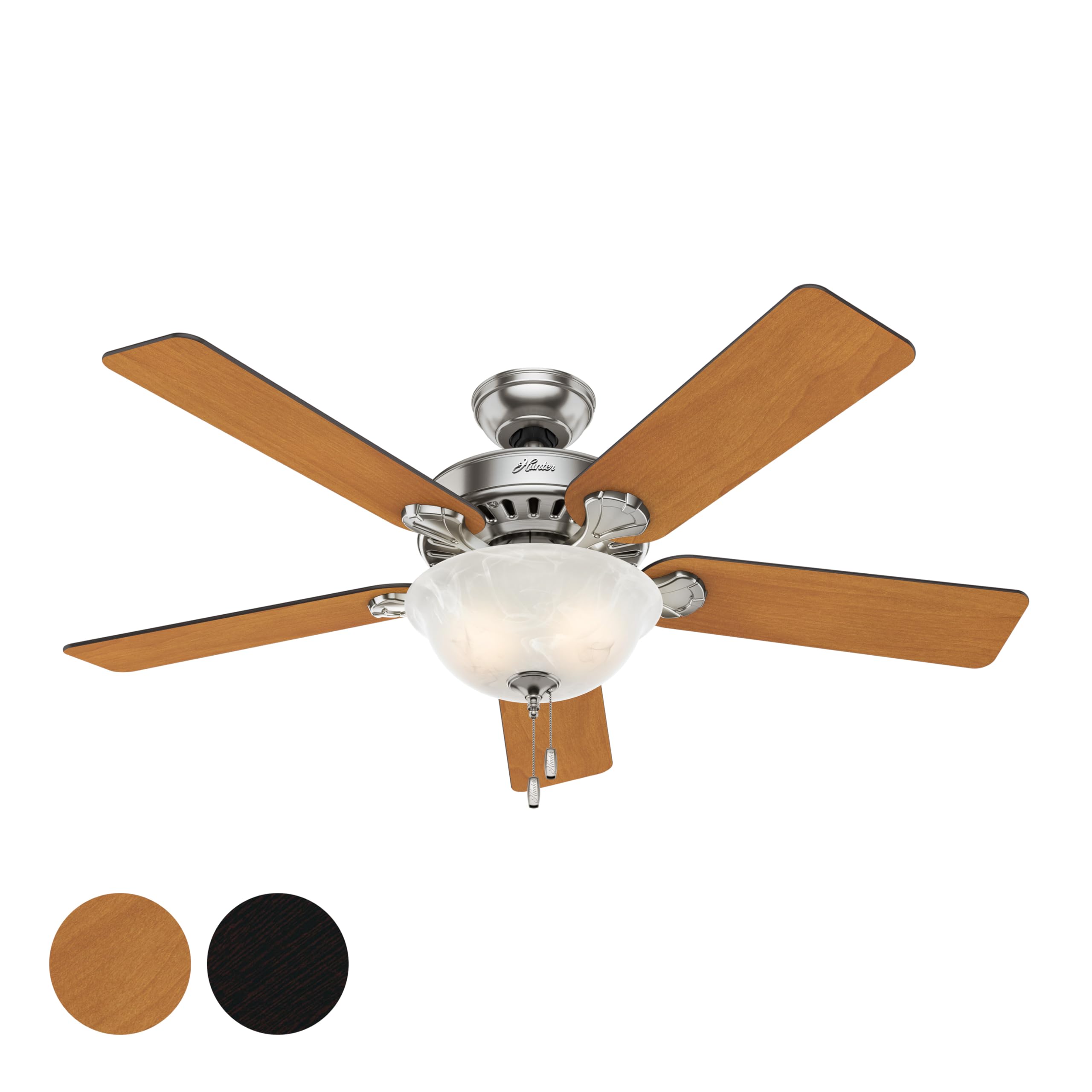Hunter Fan 52in Traditional Ceiling Fan in Brushed Nickel with Swirled ...