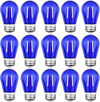 GUILEDUO 15 Pack S14 LED String Light Bulbs, Shatterproof 2 Watt Blue ...