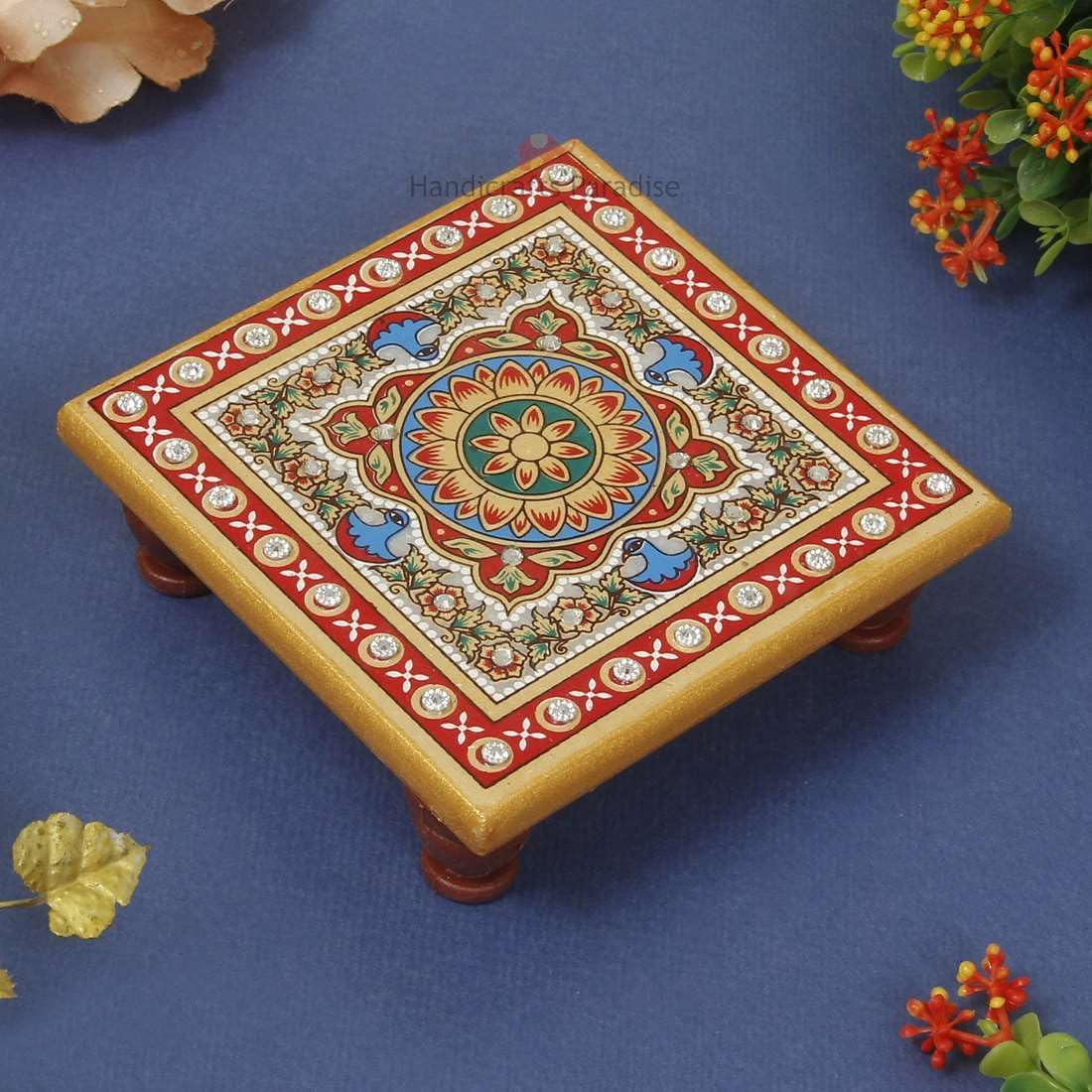 Amazon.com: craftslook Marble Puja Chowki 4" Inch Pair | Hand-Painted ...