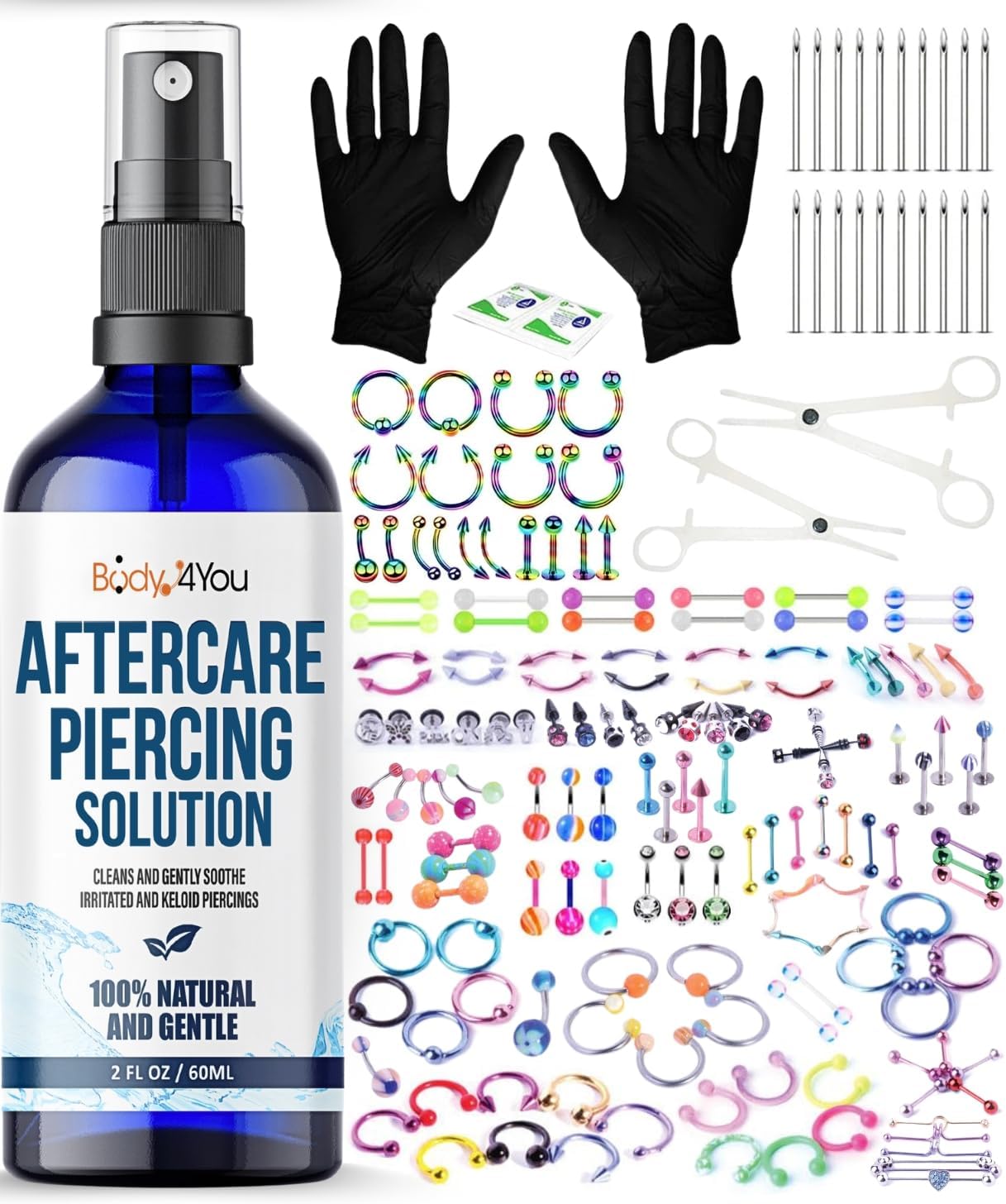 Amazon.com: BodyJ4You 157PC Body Piercing Kit Aftercare Saline Cleanser ...