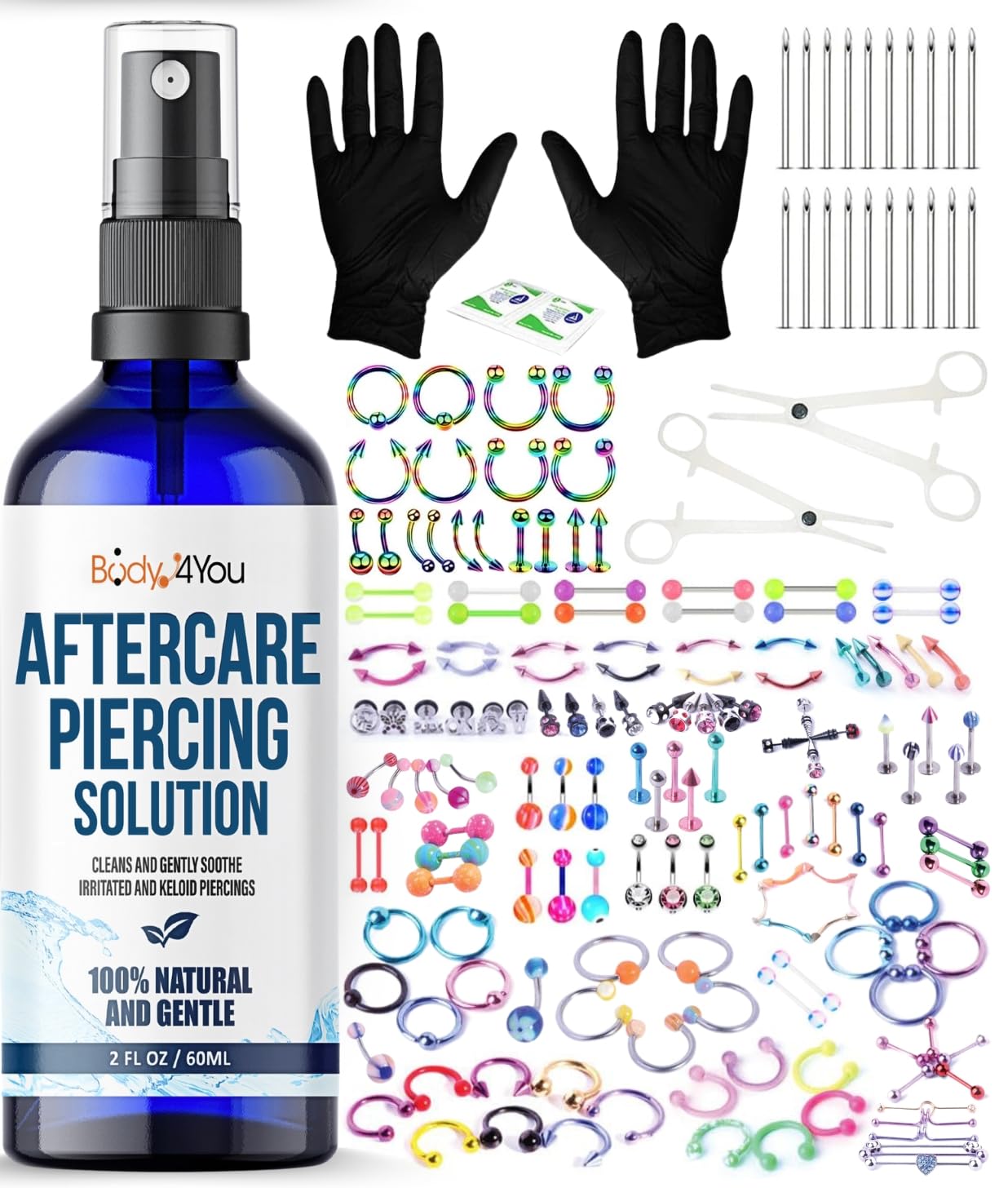 Amazon.com: BodyJ4You 157PC Body Piercing Kit Aftercare Saline Cleanser ...