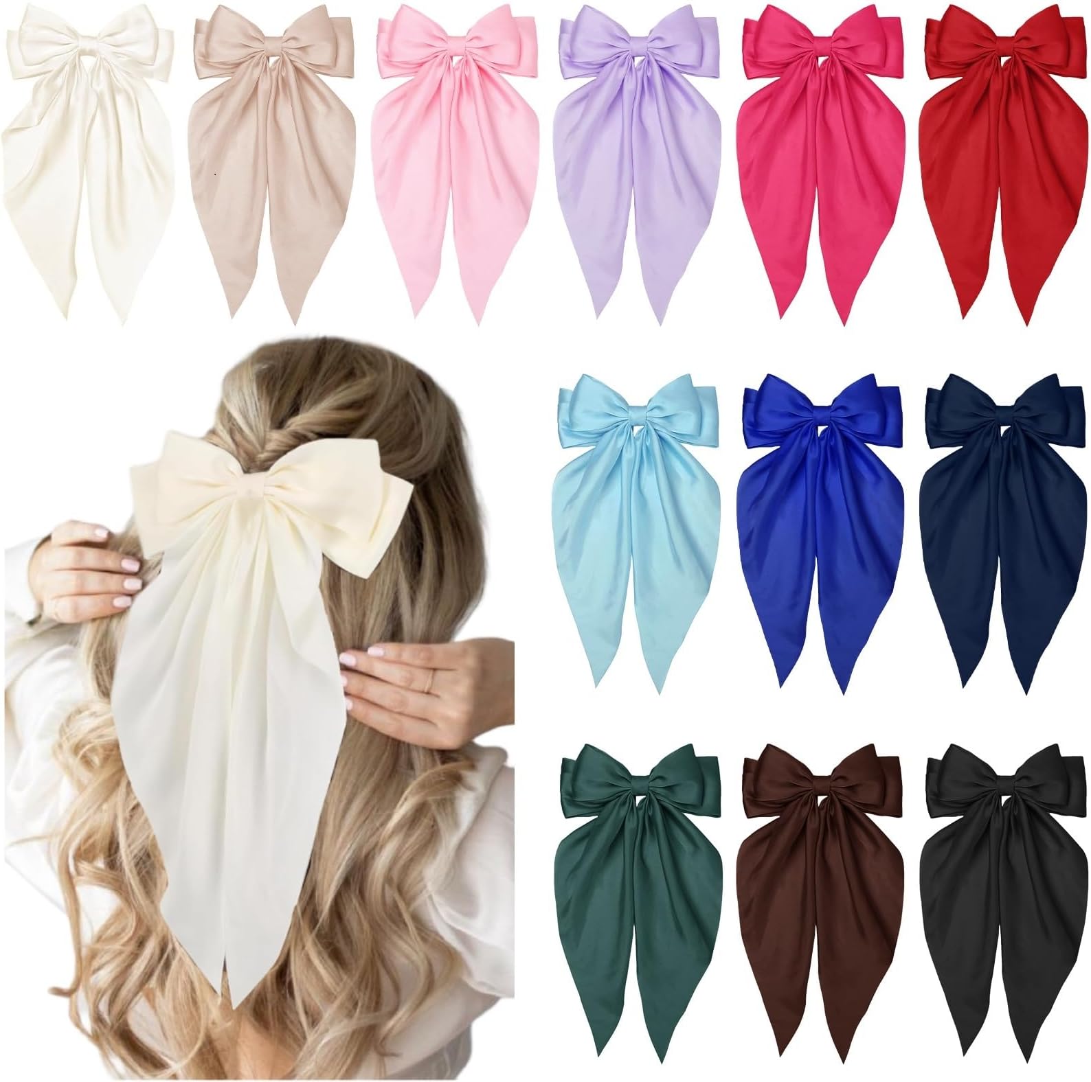 Amazon.com : Hair Bows for Women Girls 8 PCS Hair Ribbon Bow Hair Clips ...