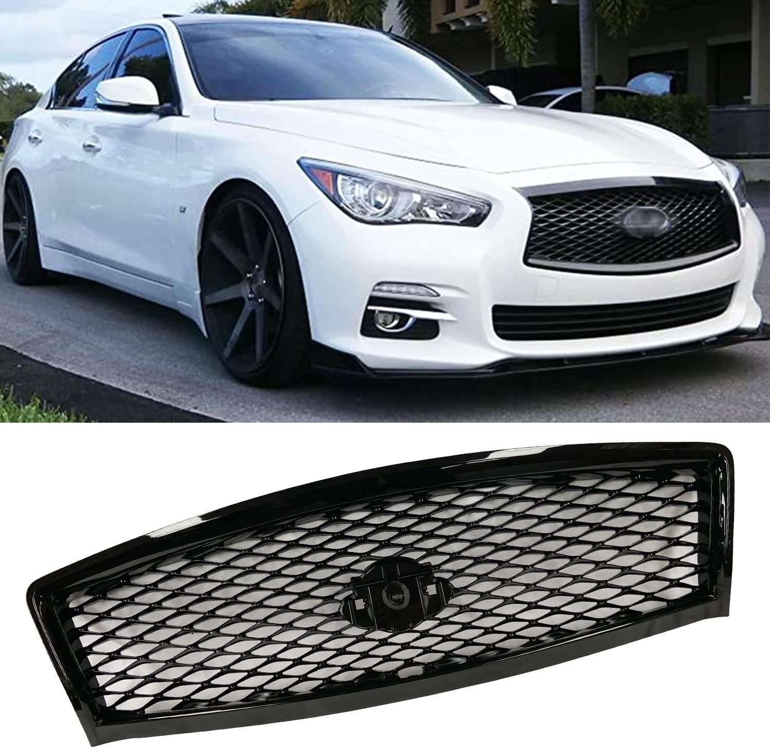 Amazon.com: MATMACRO Gloss Black Grille For Infiniti Q50 Front Hood ...