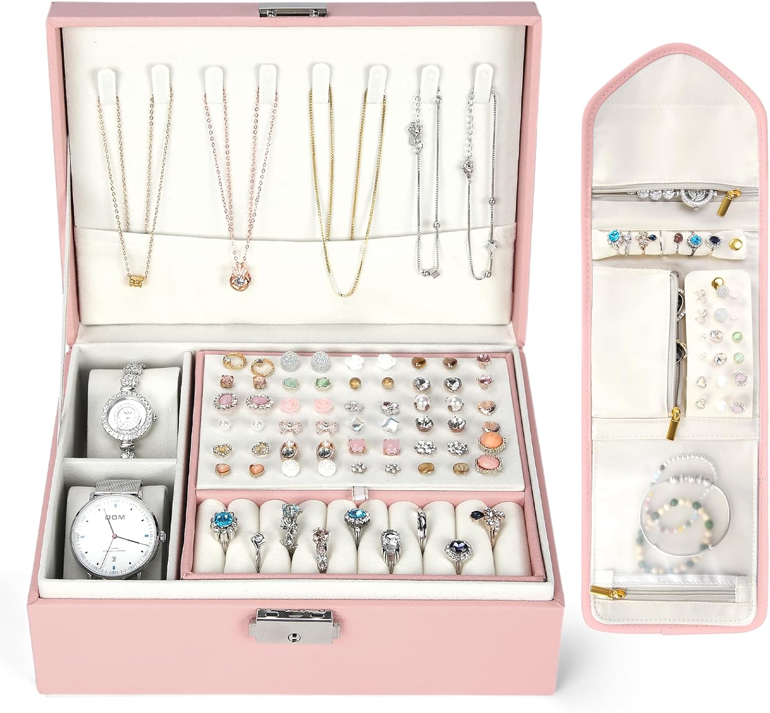 Joyero 2 Piezas,Joyero Organizador de 2 Niveles,Joyero para Mujer de ...