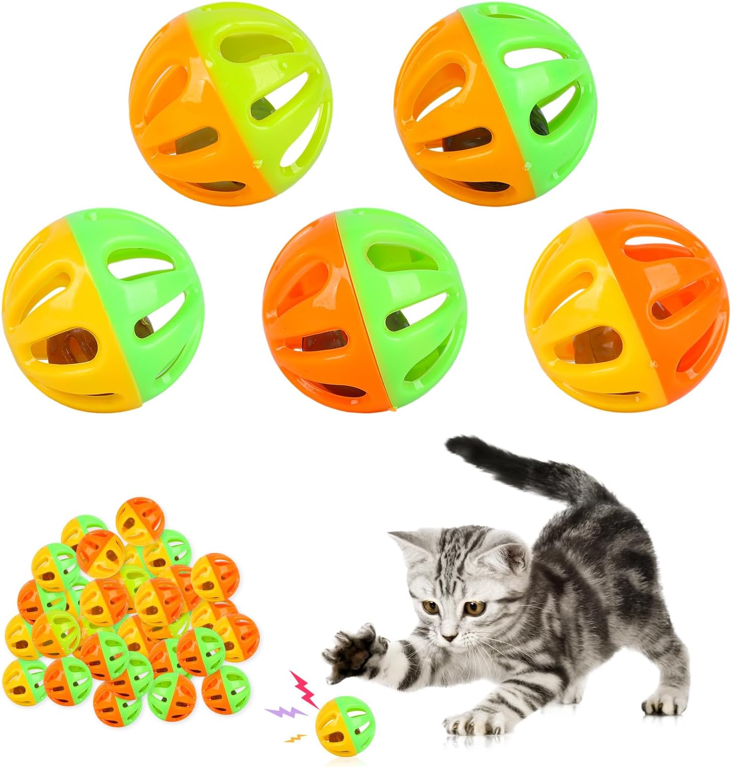 12 PCS Cat Toy Balls, Plastic Lattice Balls with Bell Jingle for Indoor ...