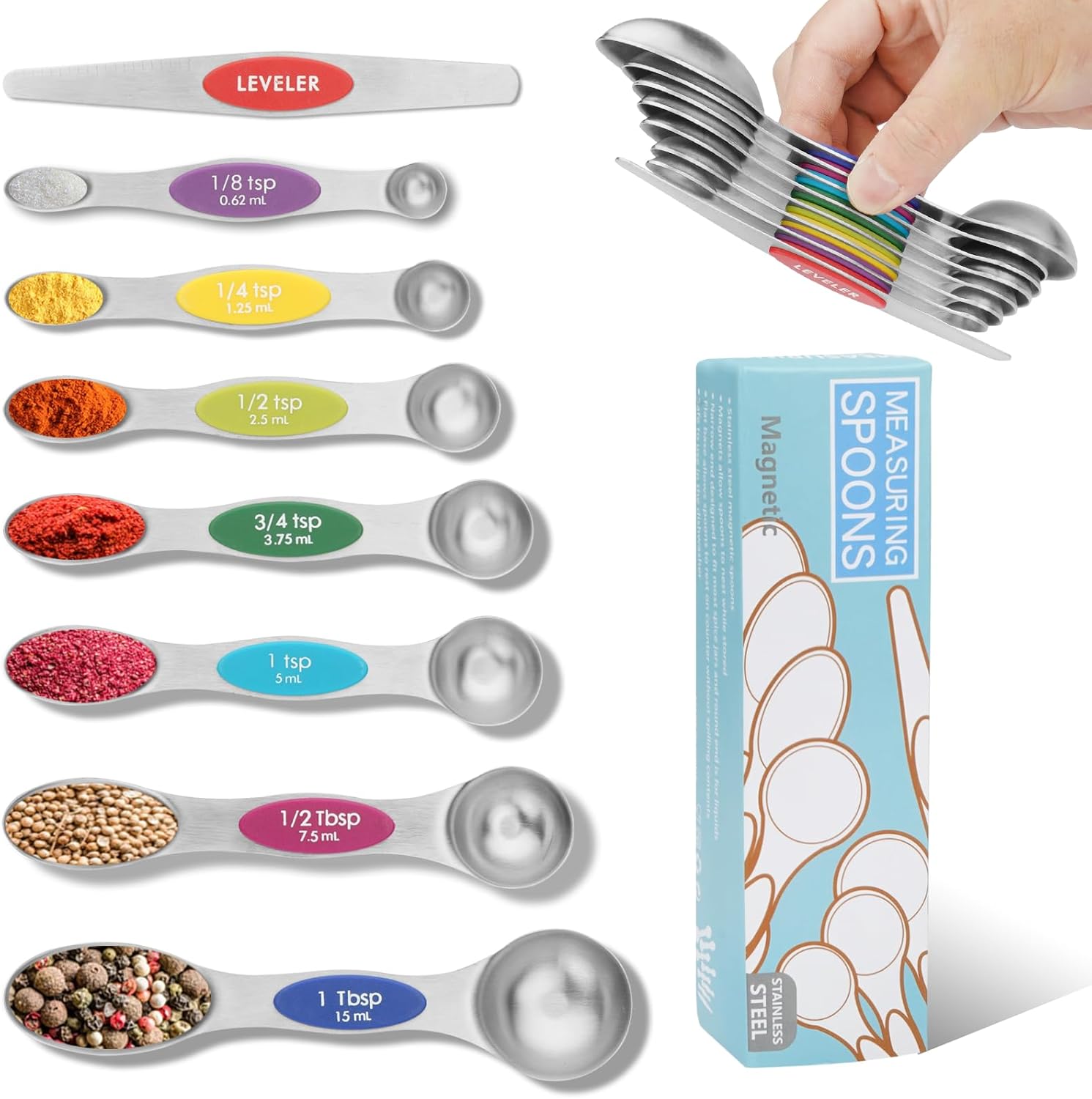 Amazon.com: KUROSHIO Magnetic Measuring Spoons Set of 8 with Leveler ...