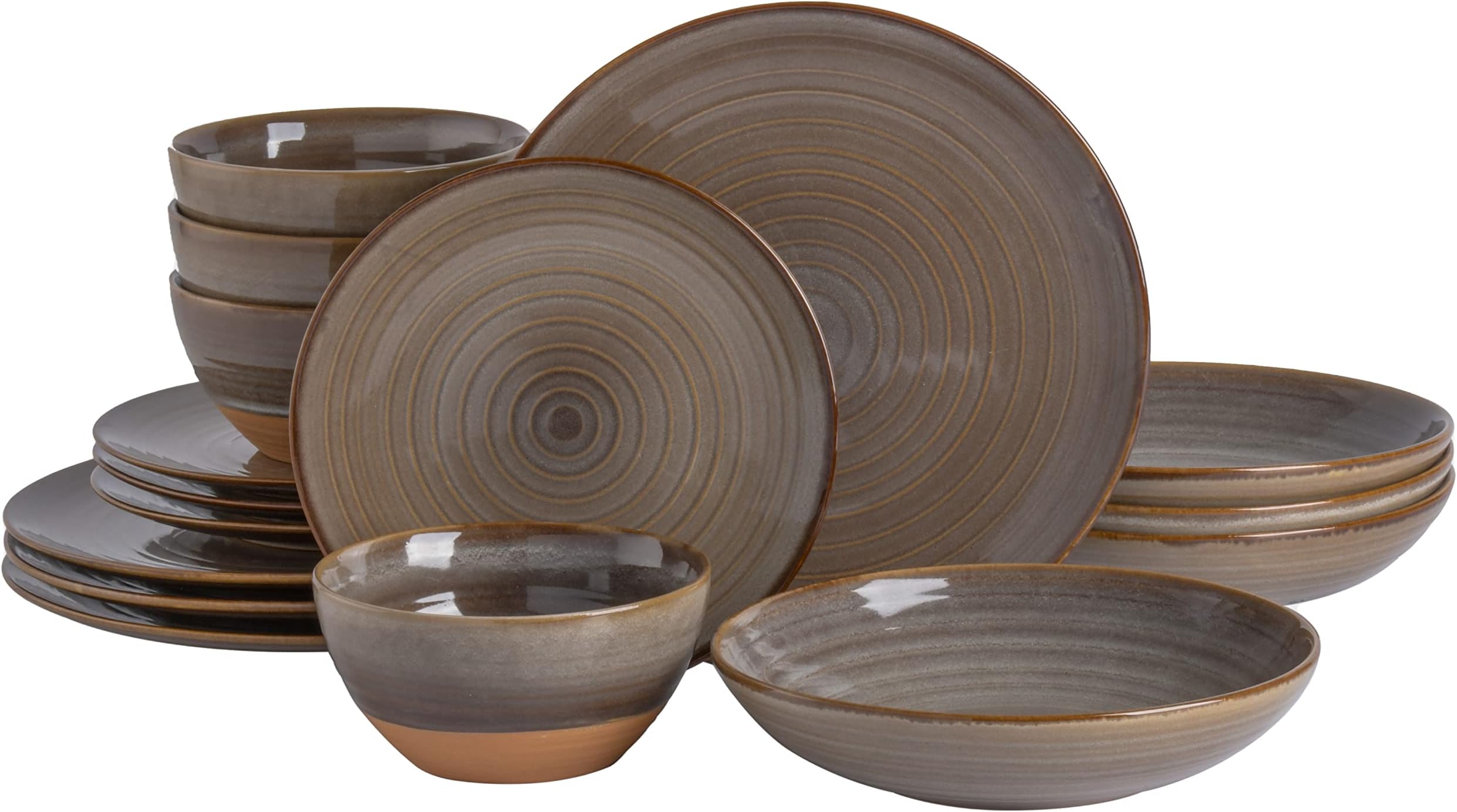 Amazon.com | Lorren Home Trends 16 Piece Stoneware Set-Mojave, Brown ...