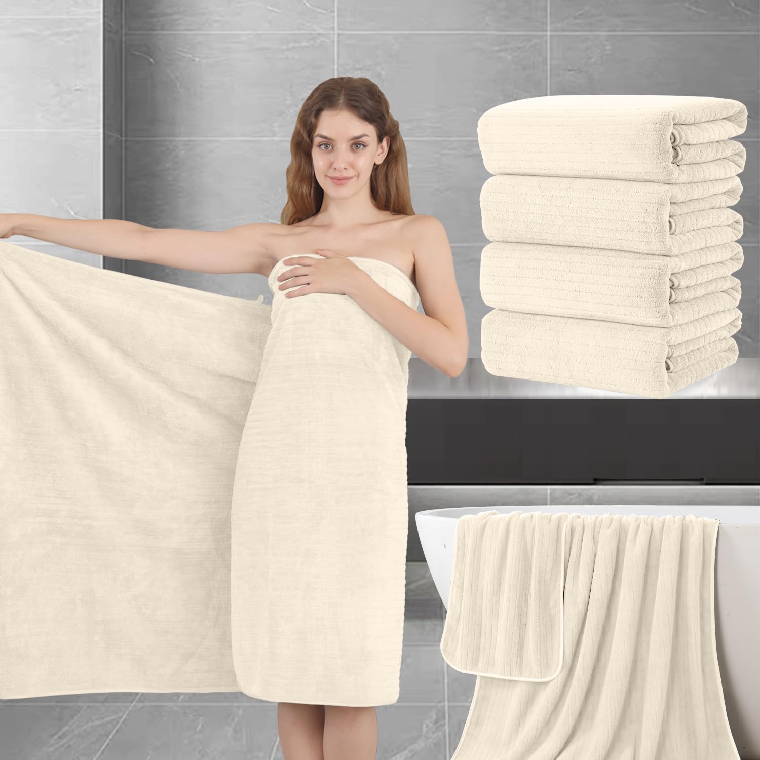 Amazon.com: Extra Large Bath Sheet Set of 4,Ultra Soft Fluffy Towel,35”x 70”Oversized Bath Towel ...