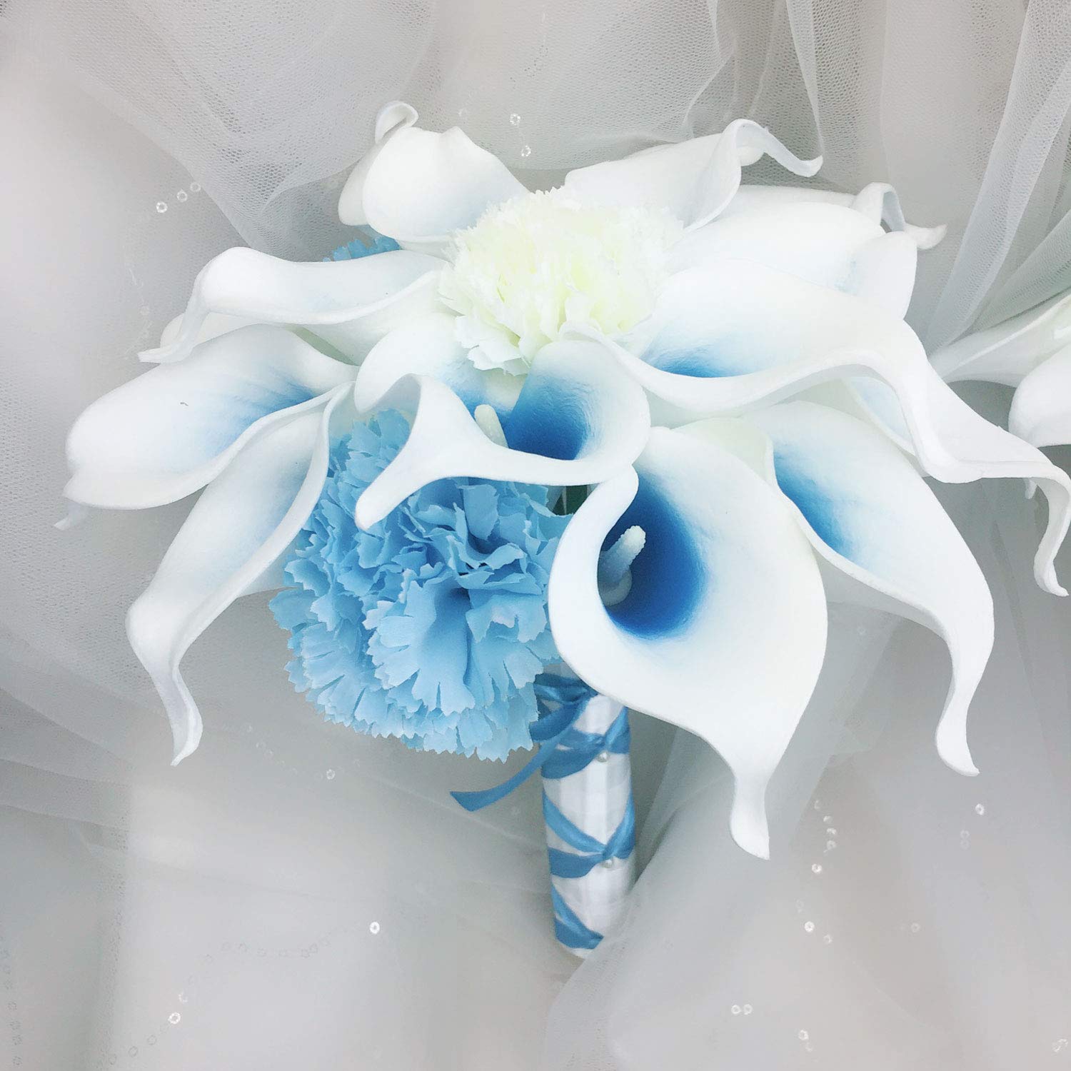Clavel De Cala Azul Y Blanco Ramo Especial Clavel Grande X6 37cm