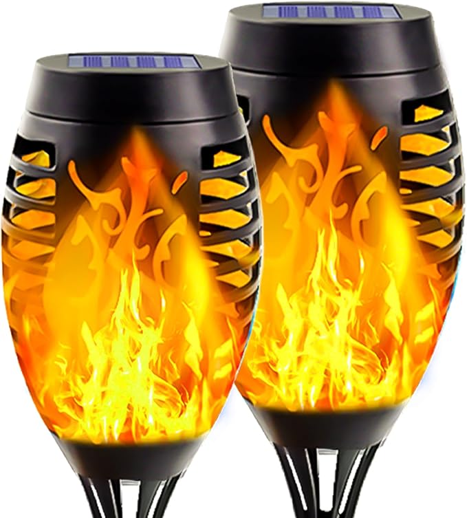 Amazon.com : SANJICHA 2-Pack Solar Lights Outdoor, Solar Torch Lights ...