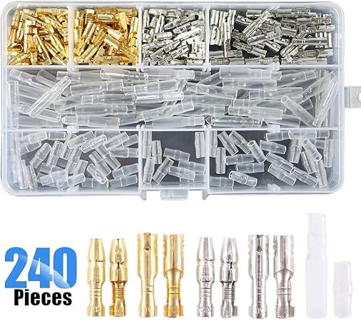 Amazon.com: Glarks 240Pcs 3.9mm Brass Male and Female Bullet Terminals ...