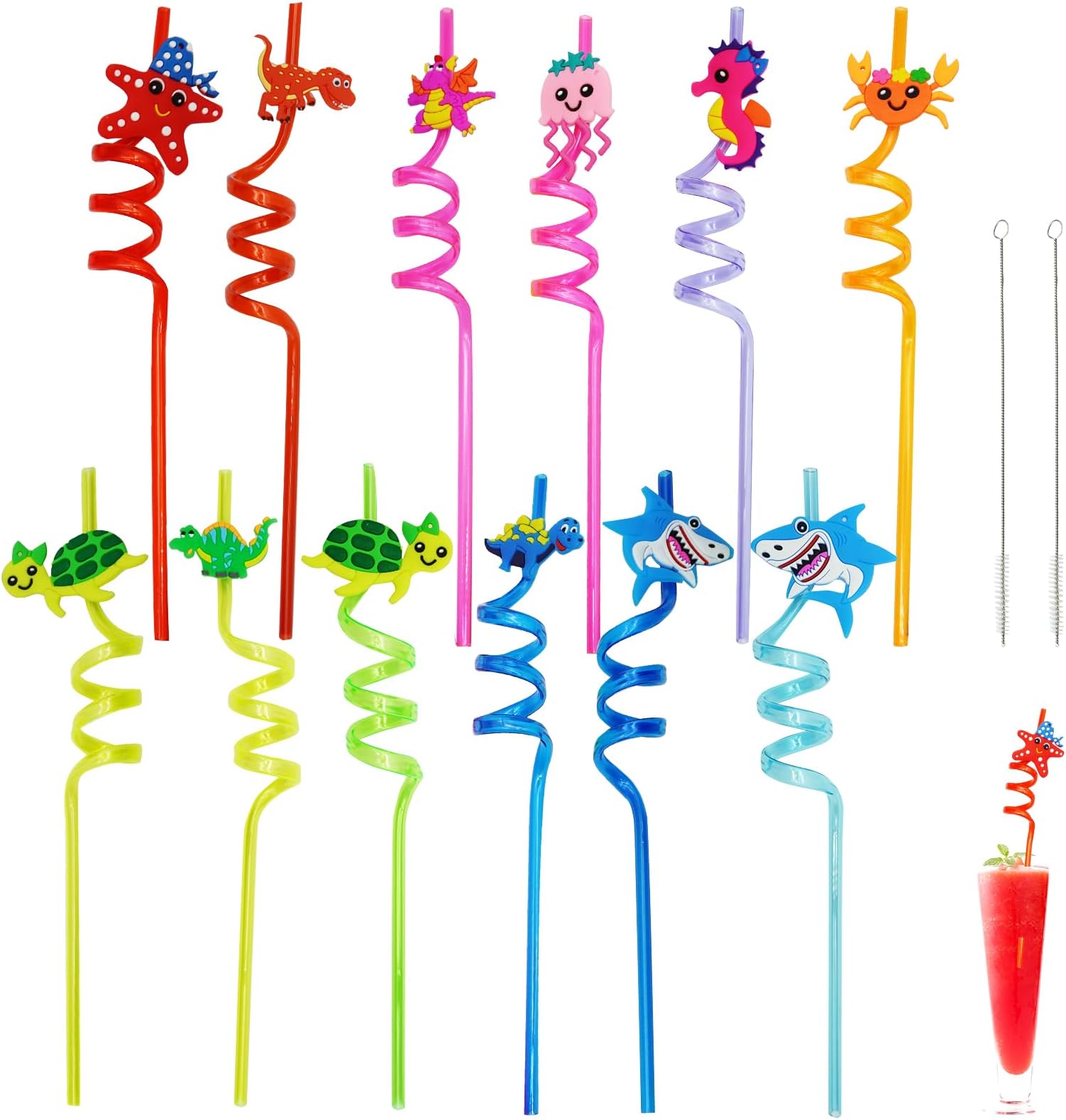 12 Pcs Colorful Curly Straws - Reusable Party Straws for Kids and ...