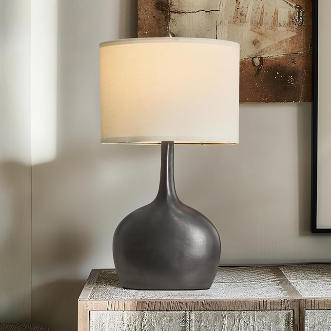 PoKat 26'' Ceramic Table Lamp for Living Room, Dark Grey Lamps for ...
