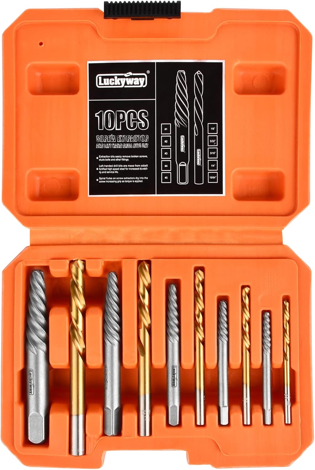 Luckyway 10-Piece Screw Extractor and Left Hand Drill Bit Set, Bolt ...