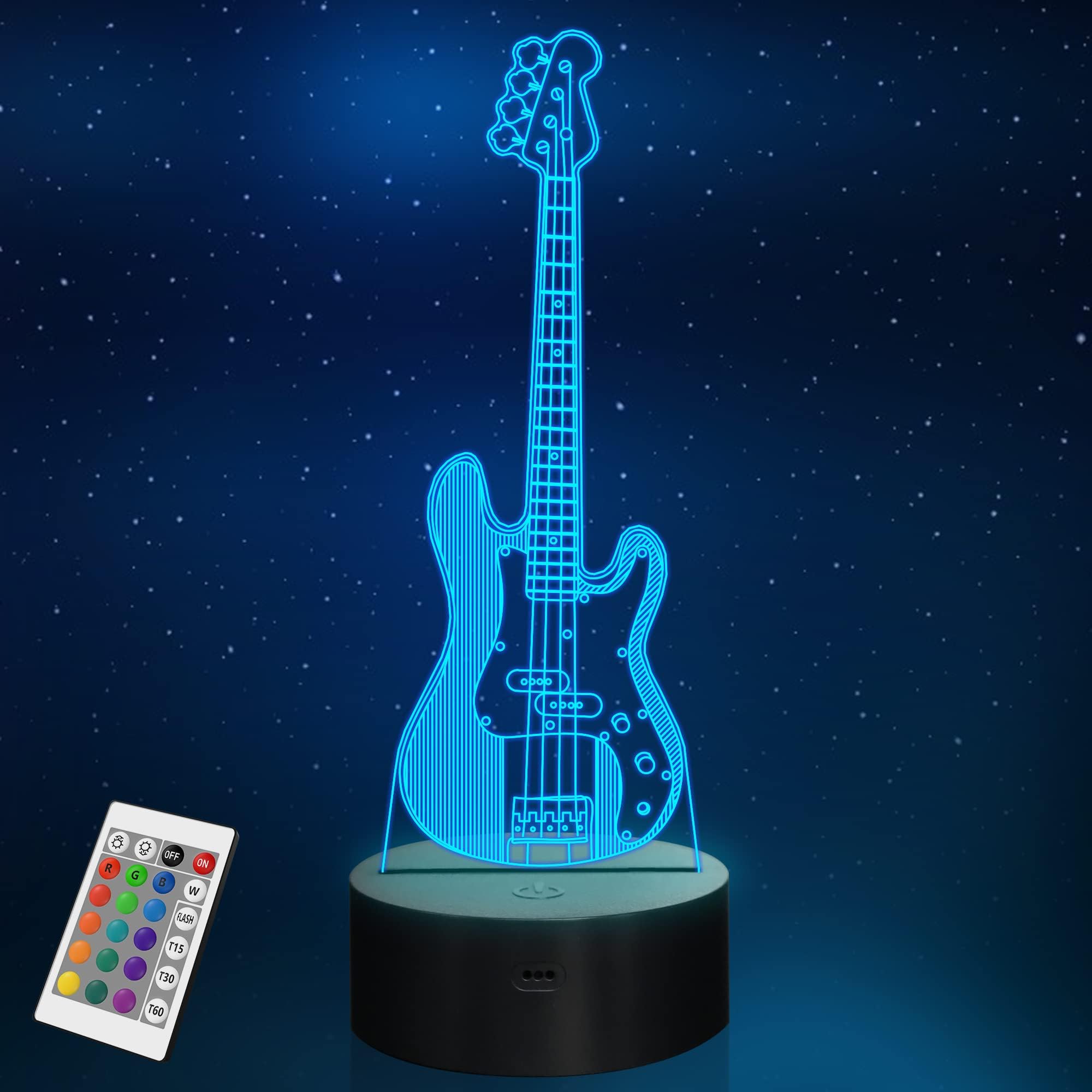 FXUS 3D Electric Guitar Music Night Light Remote Control Touch Switch ...