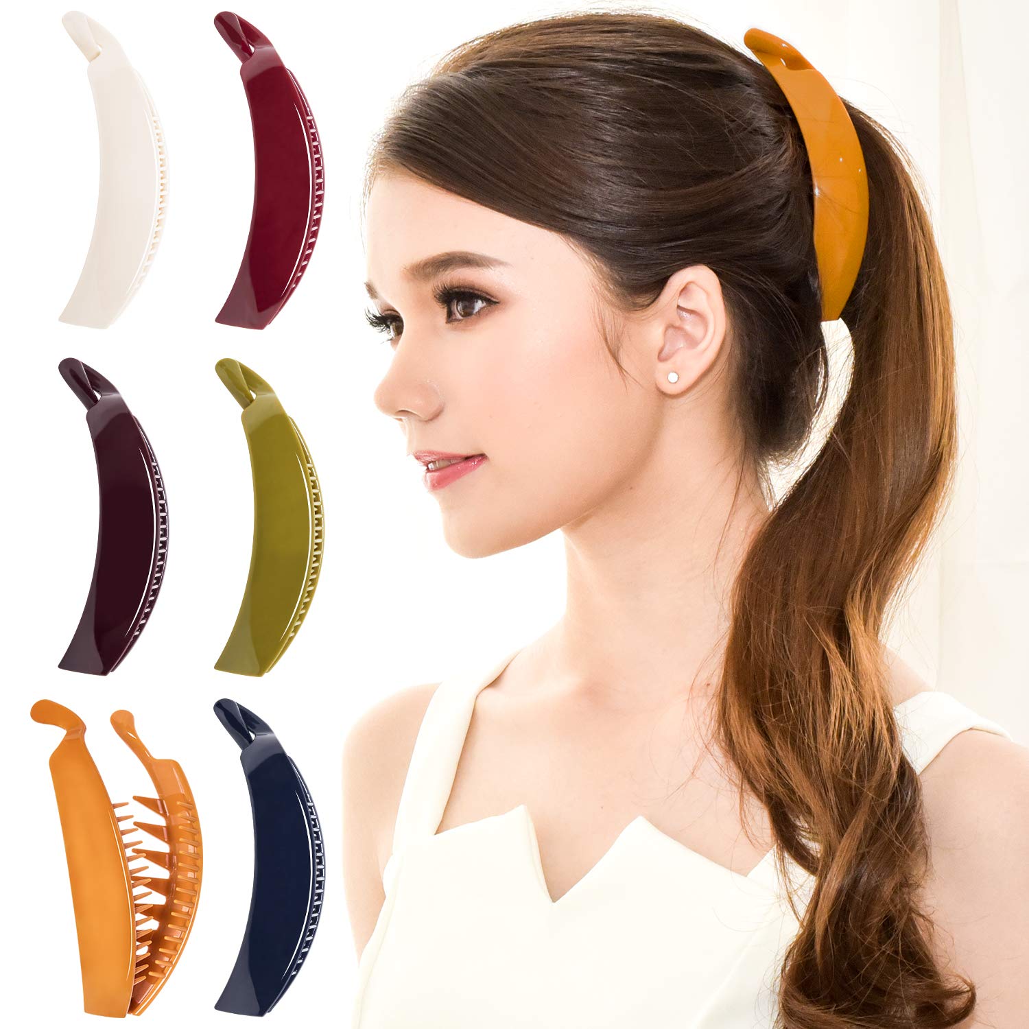 Amazon.com : RC ROCHE ORNAMENT 6 Pcs Banana Hair Clips for Women Thick ...