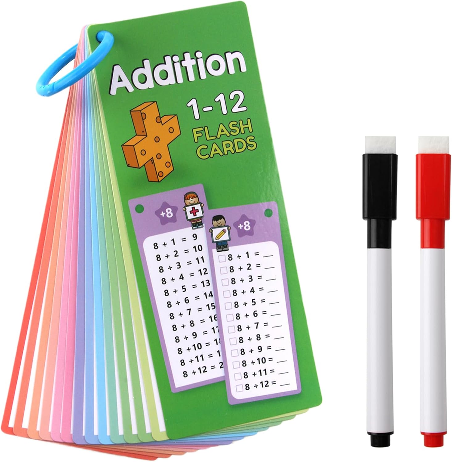 1-12 Addition Flash cards 15 Pcs Addition Table Flash Cards with 2 Dry ...