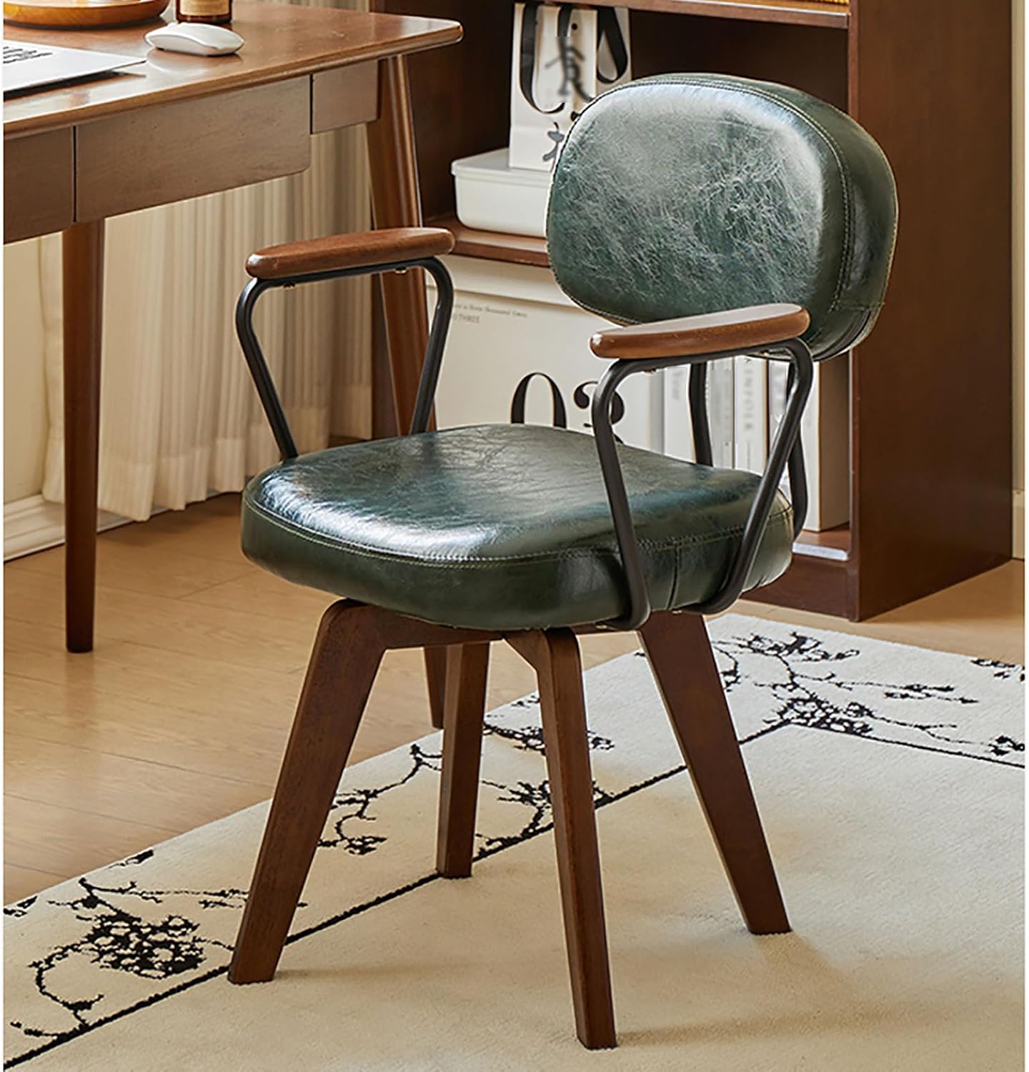 Swivel Desk Chair, Faux Leather Upholstered Office Chair No Wheels ...