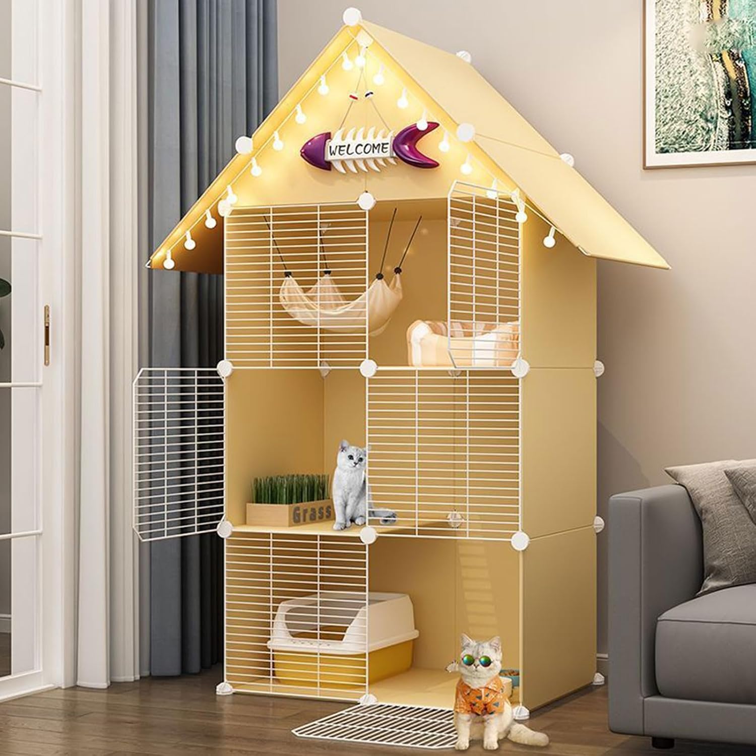 Amazon.com : Cat Cage Large, DIY Three-Door Design Cat Enclosures ...