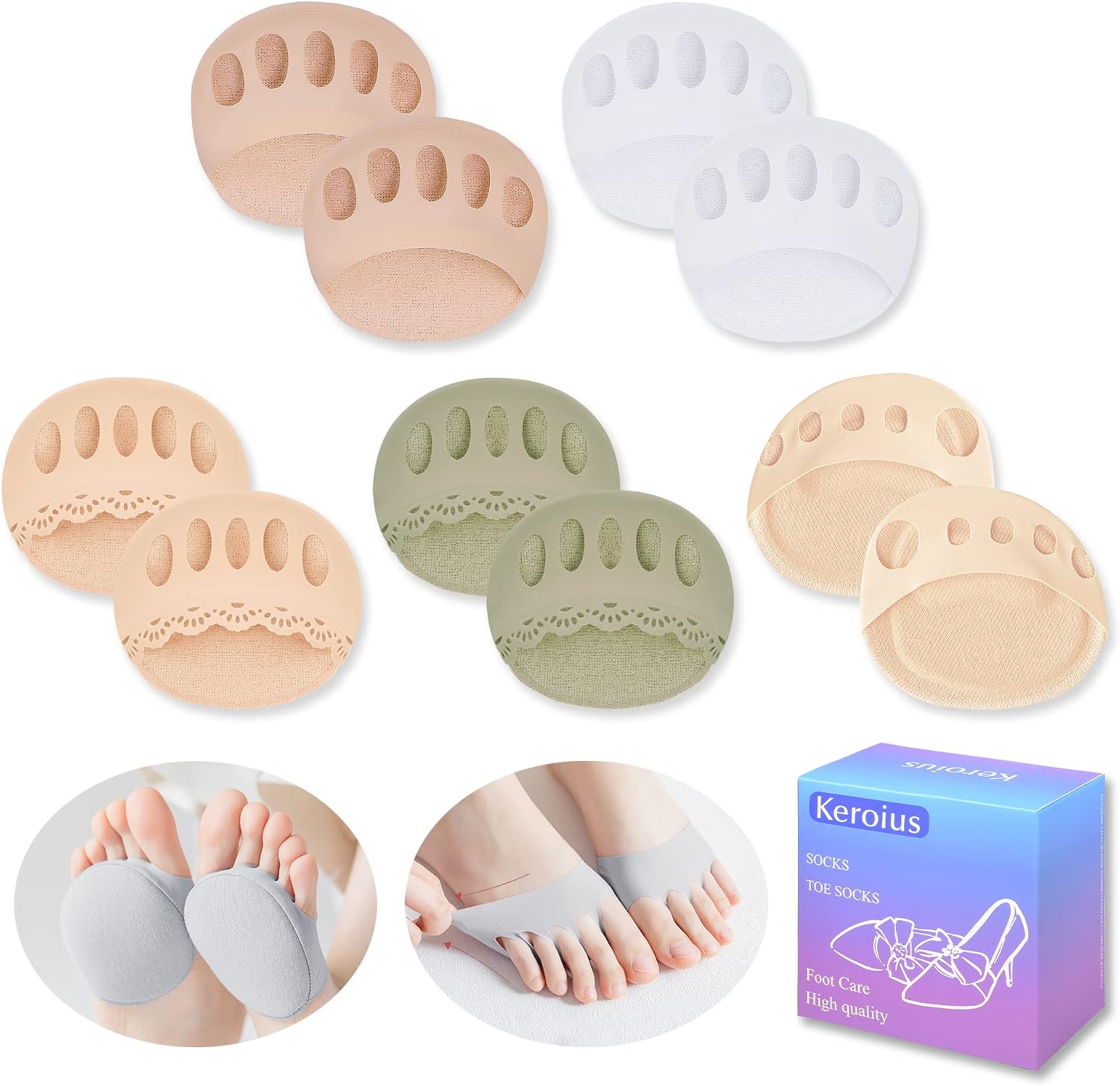 Amazon.com: Keroius 5 Pairs Ball of Foot Cushions Pads, Honeycomb ...