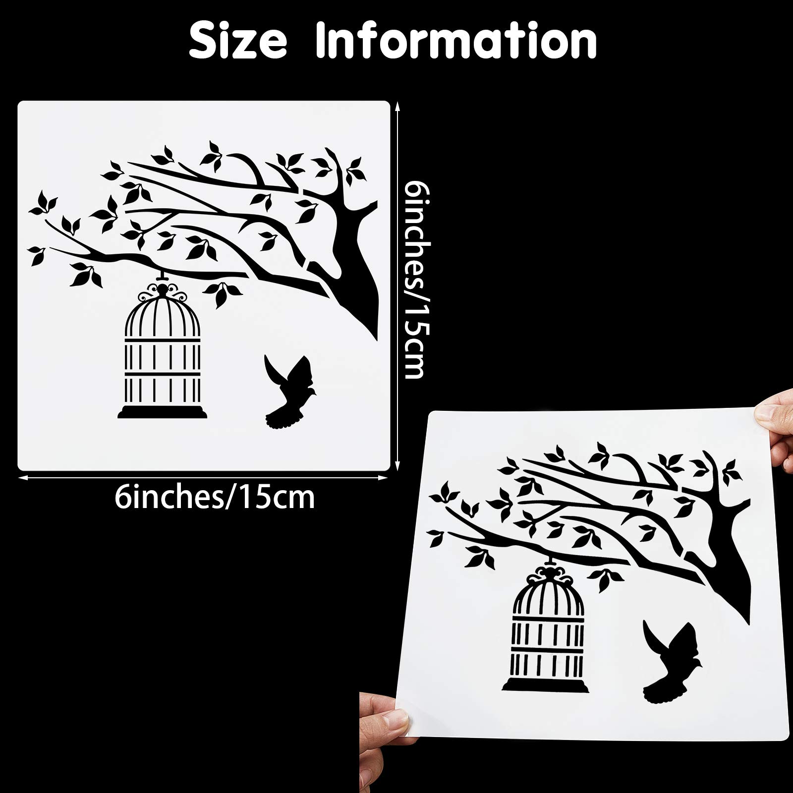 8 Pieces Birds Stencils Bird Tree Branches Stencil Flying Bird Painting ...