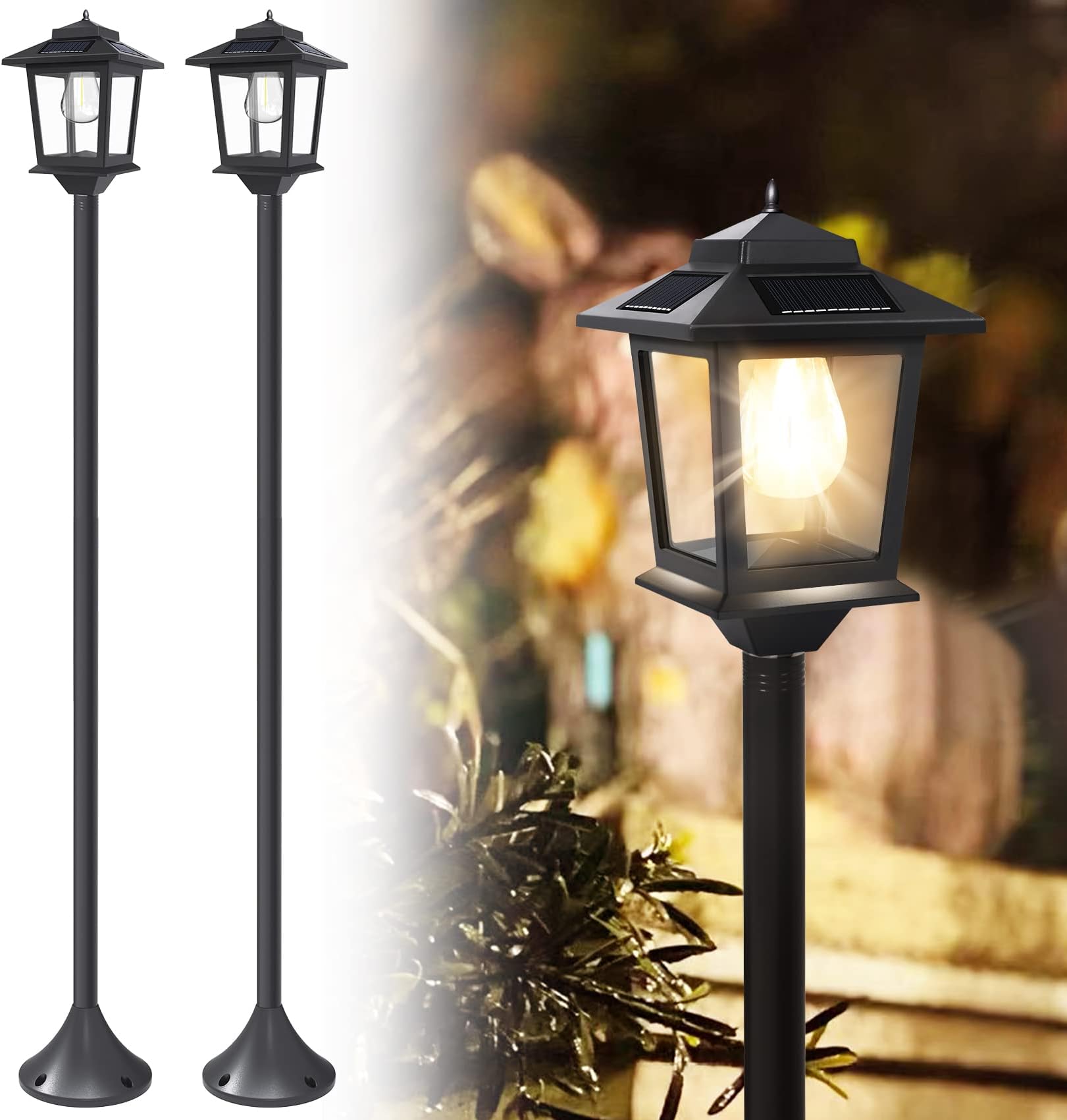 PASAMIC 63" Solar Lamp Post Lights 2Pack, Outdoor Post Lights ...