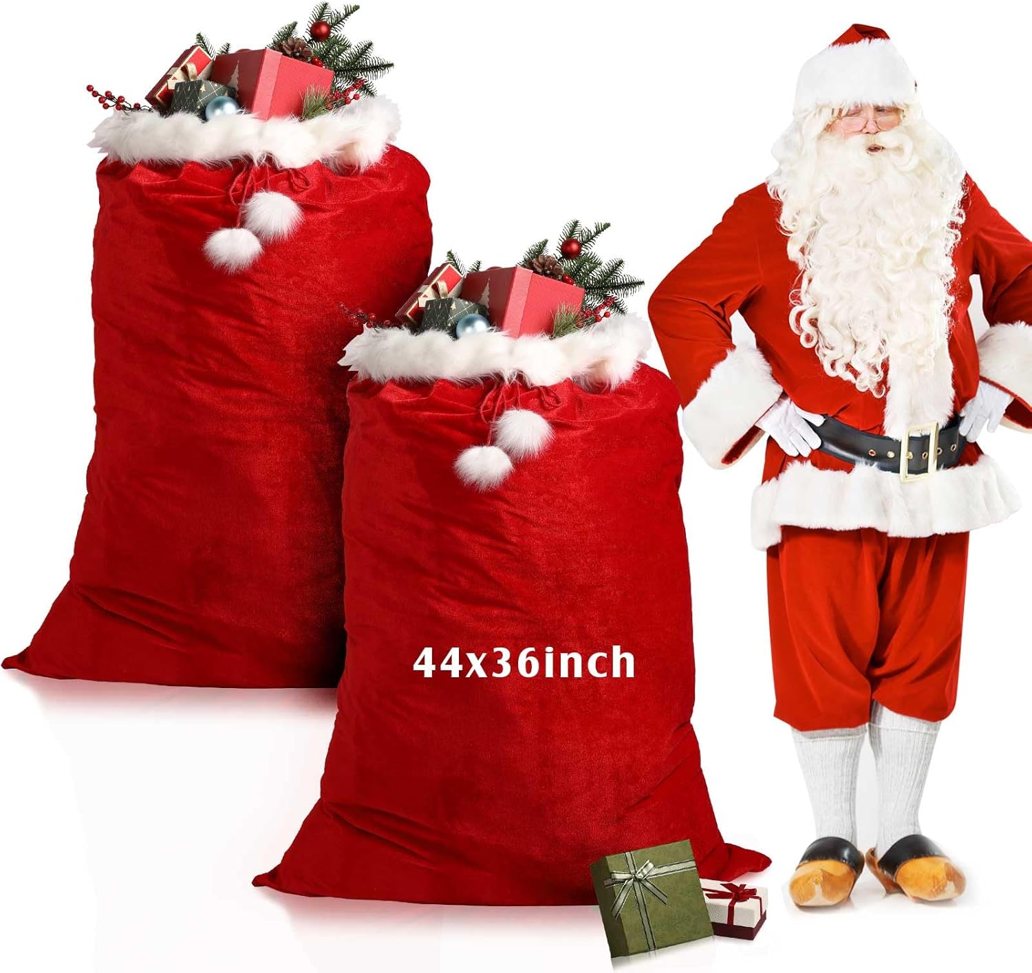 Amazon.com: Treela 2 Pcs Jumbo Christmas Bags 44 x 36 Inches Red Velvet ...