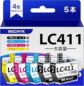 Amazon.co.jp: LC411-4PK 顔料ブラック ブラザー用 LC411 インク 大容量 LC411BK 黒2本 LC411C LC411M LC411Y 各1本 Brother ...