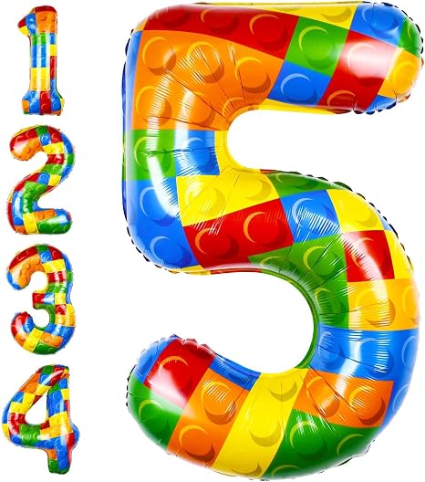 Amazon.com: 40 Inch Building Block Number Balloon Colorful Block Foil ...
