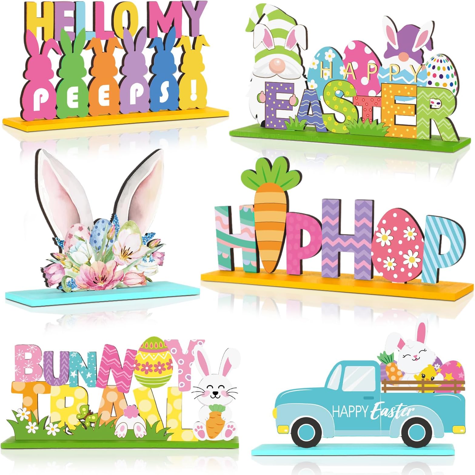 Amazon.com: Obookey Easter Table Decor - 4PCS Wooden Colorful ...