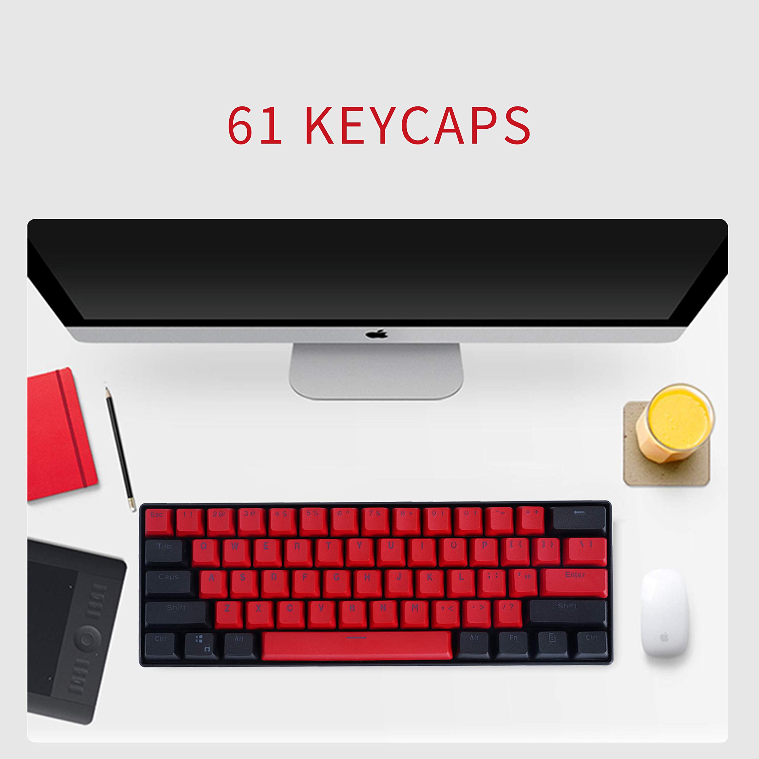 IOAOI PBT Keycaps, Black and Red Keycaps OEM keycaps 61 Keycaps Set for ...