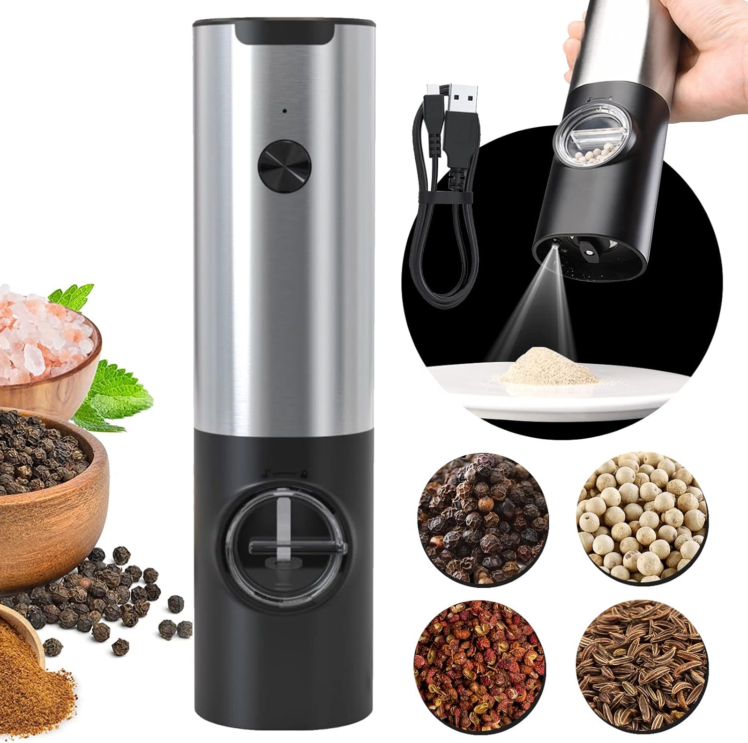 Molino de Pimienta, Molinillo Eléctrico de Sal y Pimienta de Gravedad ...