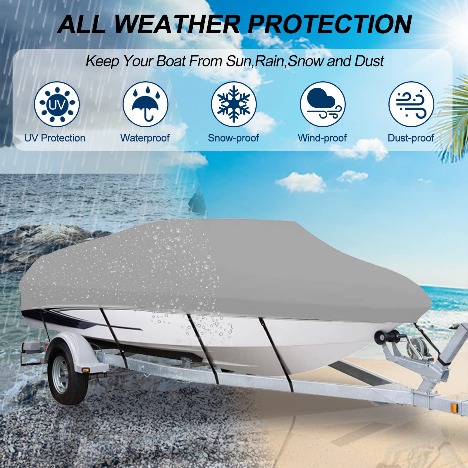 SYMOTTEC Boat Cover Trailerable Hull Covers Waterproof Marine Grade ...