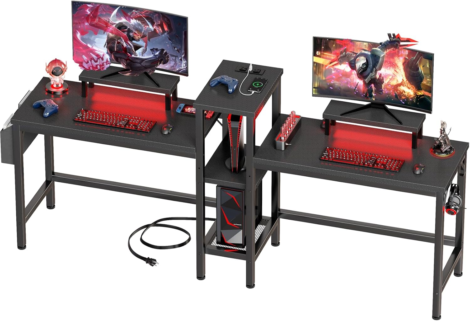 Amazon.com: Furologee 71" Gaming Desk with LED Lights, Two Person ...